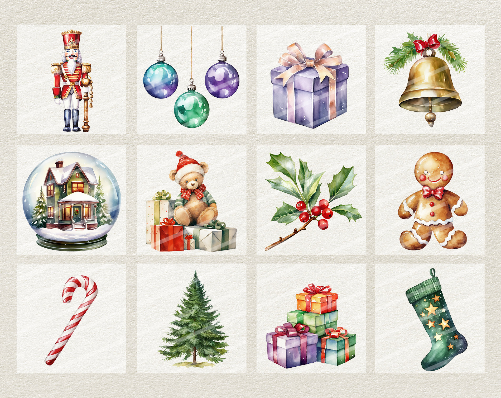 Watercolor Christmas Clipart Digital Illustration Holiday Christmas ...