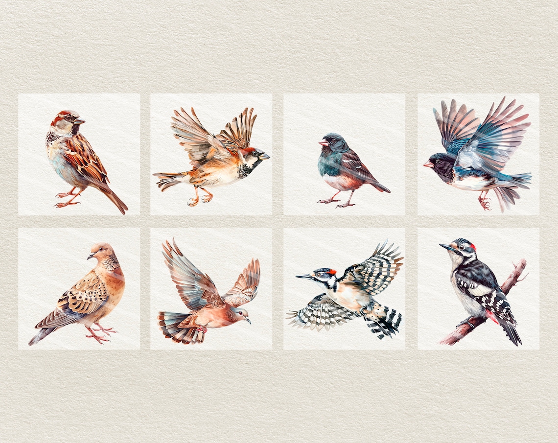Watercolor Bird Clipart Digital Illustration Spring Woodland Birds PNG ...