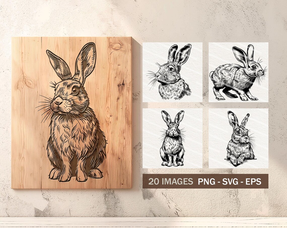 Vector Bunnies Clipart - Line Art Digital Illustration - Bunny Rabbit ...