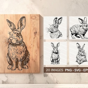 Vector Bunnies Clipart - Line Art Digital Illustration - Bunny Rabbit ...