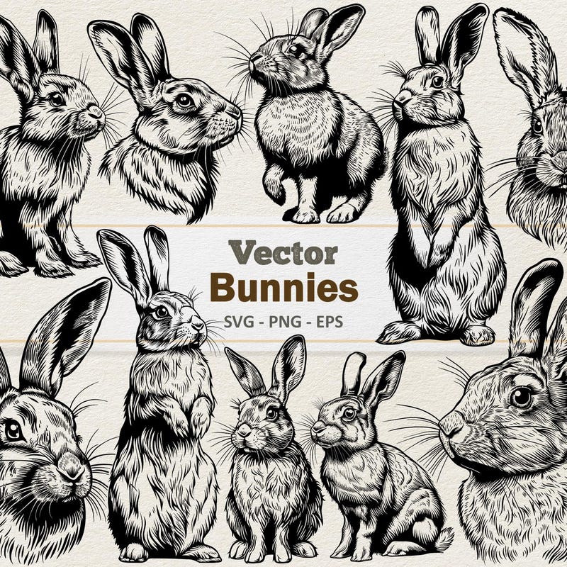 Rabbit Line Art Clip Art - Etsy