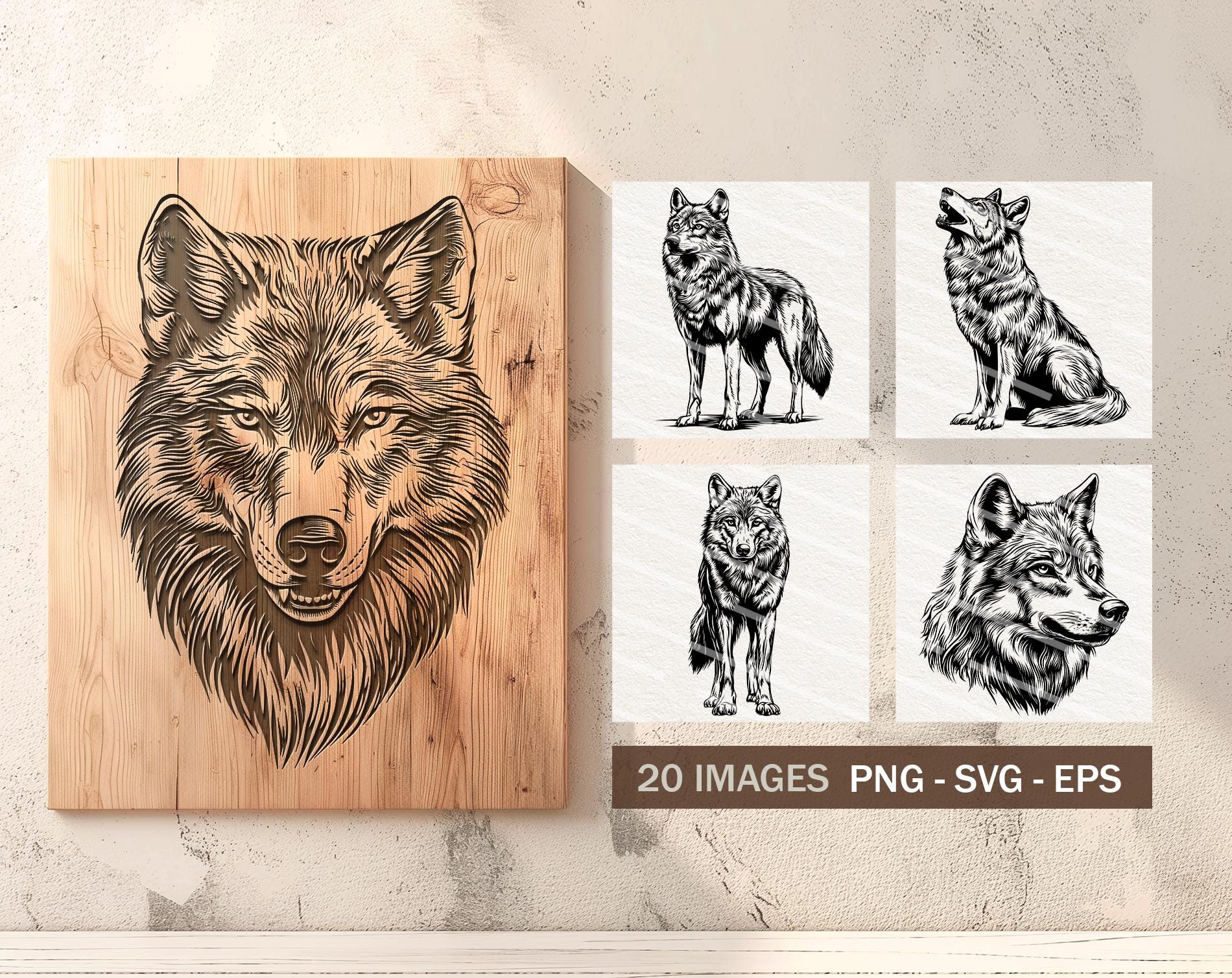 Vector Wolf Clipart - Line Art Digital Illustration Wolves - Wolf SVG ...