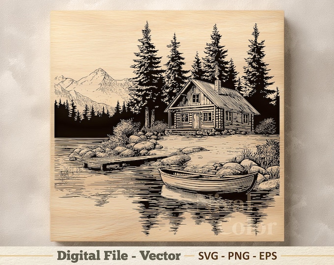 51 Cabin With Lake SVG PNG PDF Dxf Bundle for Cricut Silhouette Laser ...
