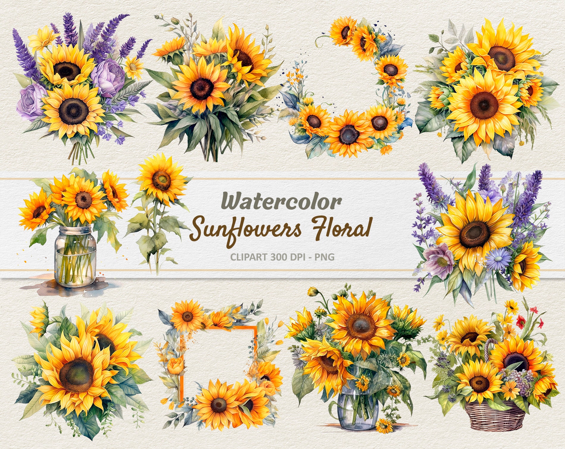 Watercolor Sunflowers Clipart Spring Summer Flowers Digital ...