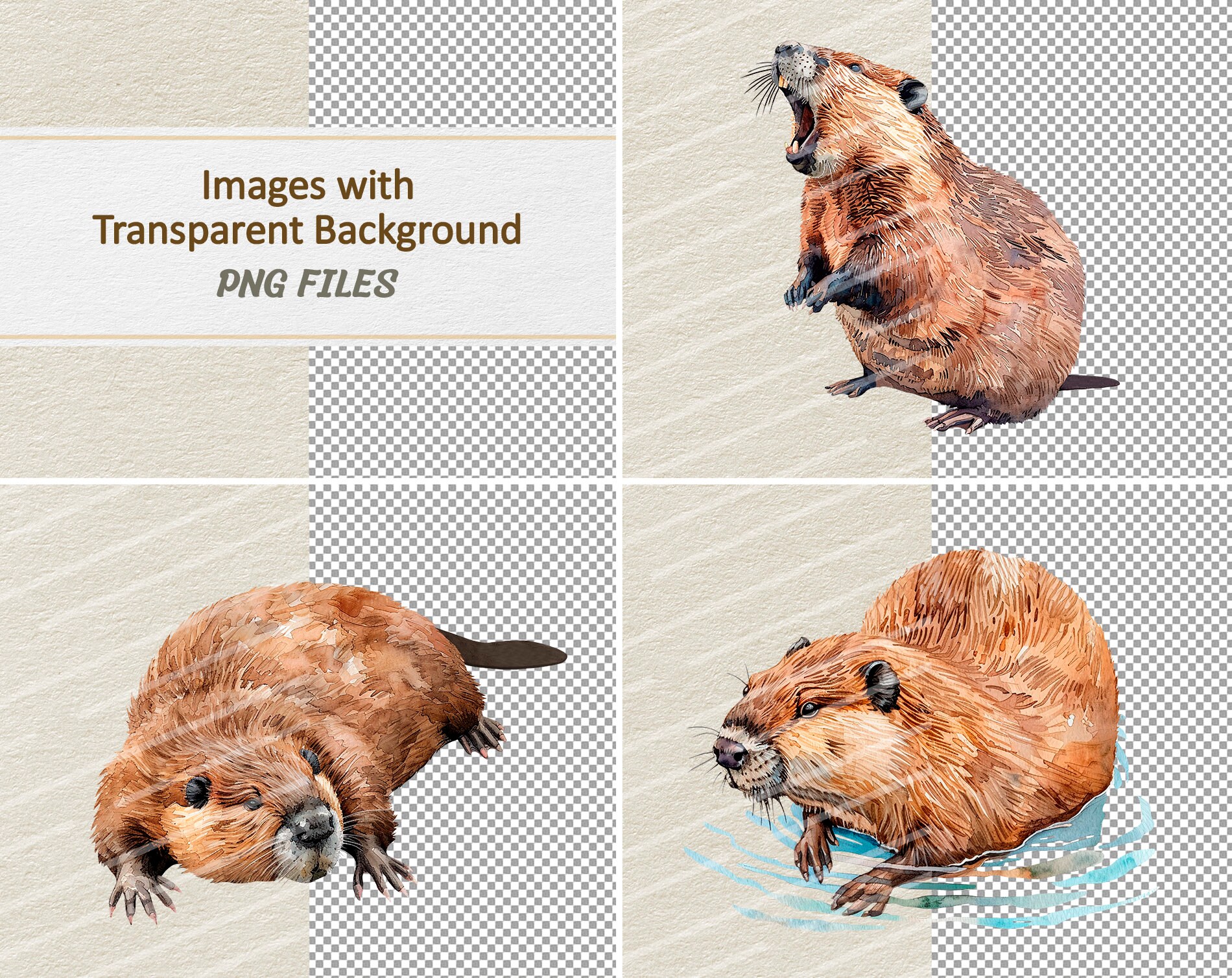 Watercolor Beaver Clipart - Digital Illustration Castor - Beaver PNG ...