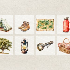 Watercolor Camping Clipart - Digital Illustration Outdoor Gear ...