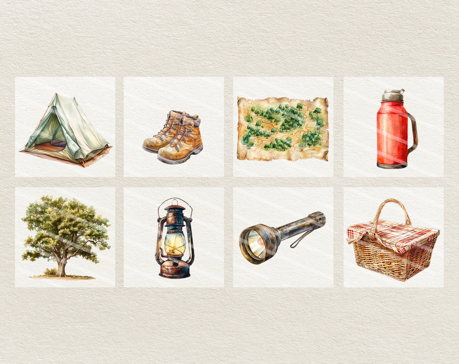 Watercolor Camping Clipart Digital Illustration Outdoor Gear Campsite ...