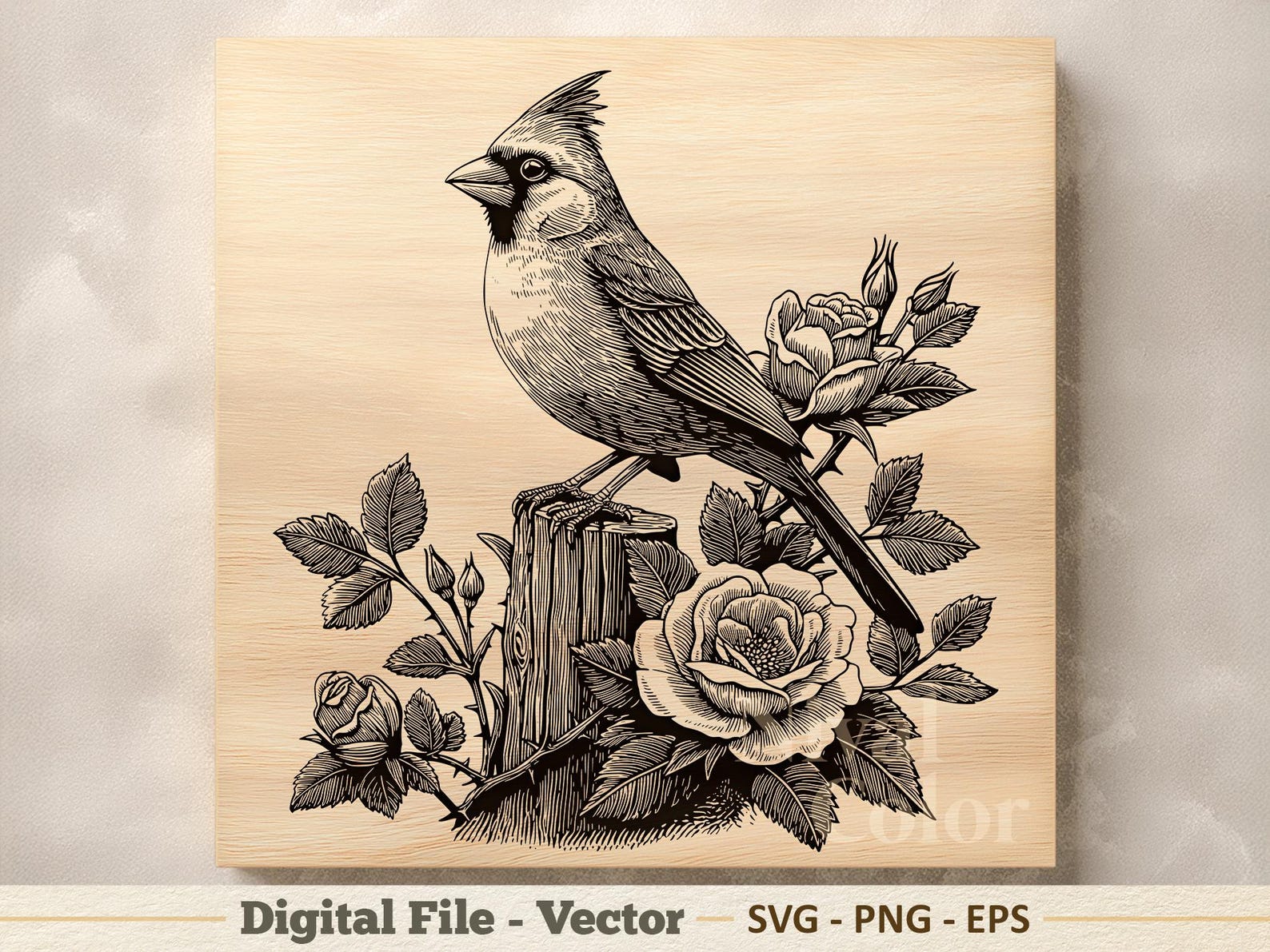 Northern Cardinal Vector Illustration SVG – Bird Line Art PNG - Laser ...