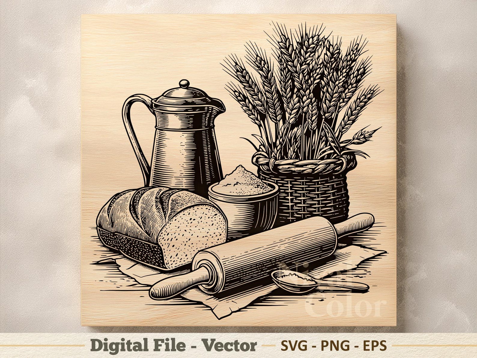 Bakery Vector Illustration SVG – Bread Kitchen Line Art PNG - Laser ...