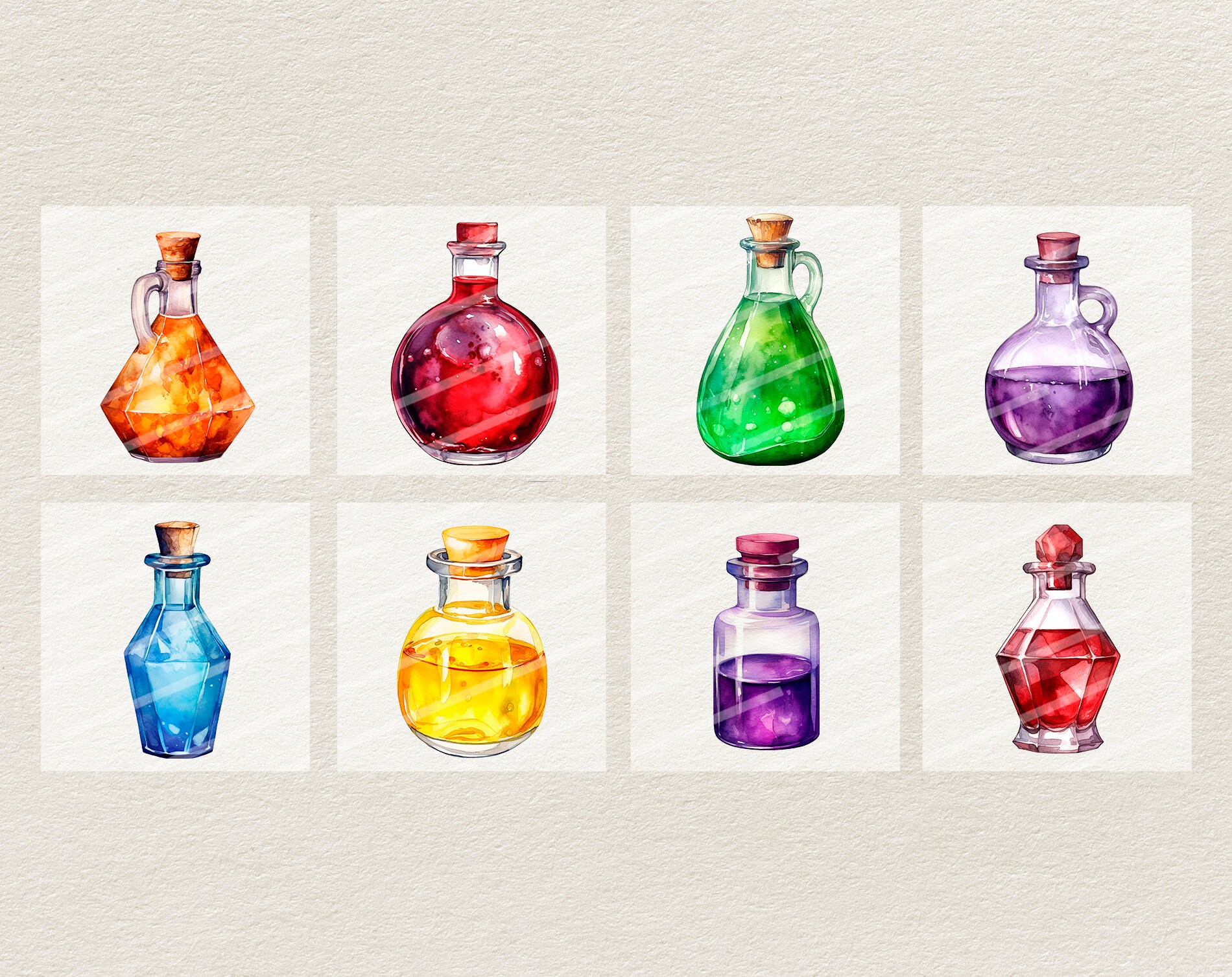 Watercolor Potions Clipart Digital Illustration Magic Bottle Witch ...