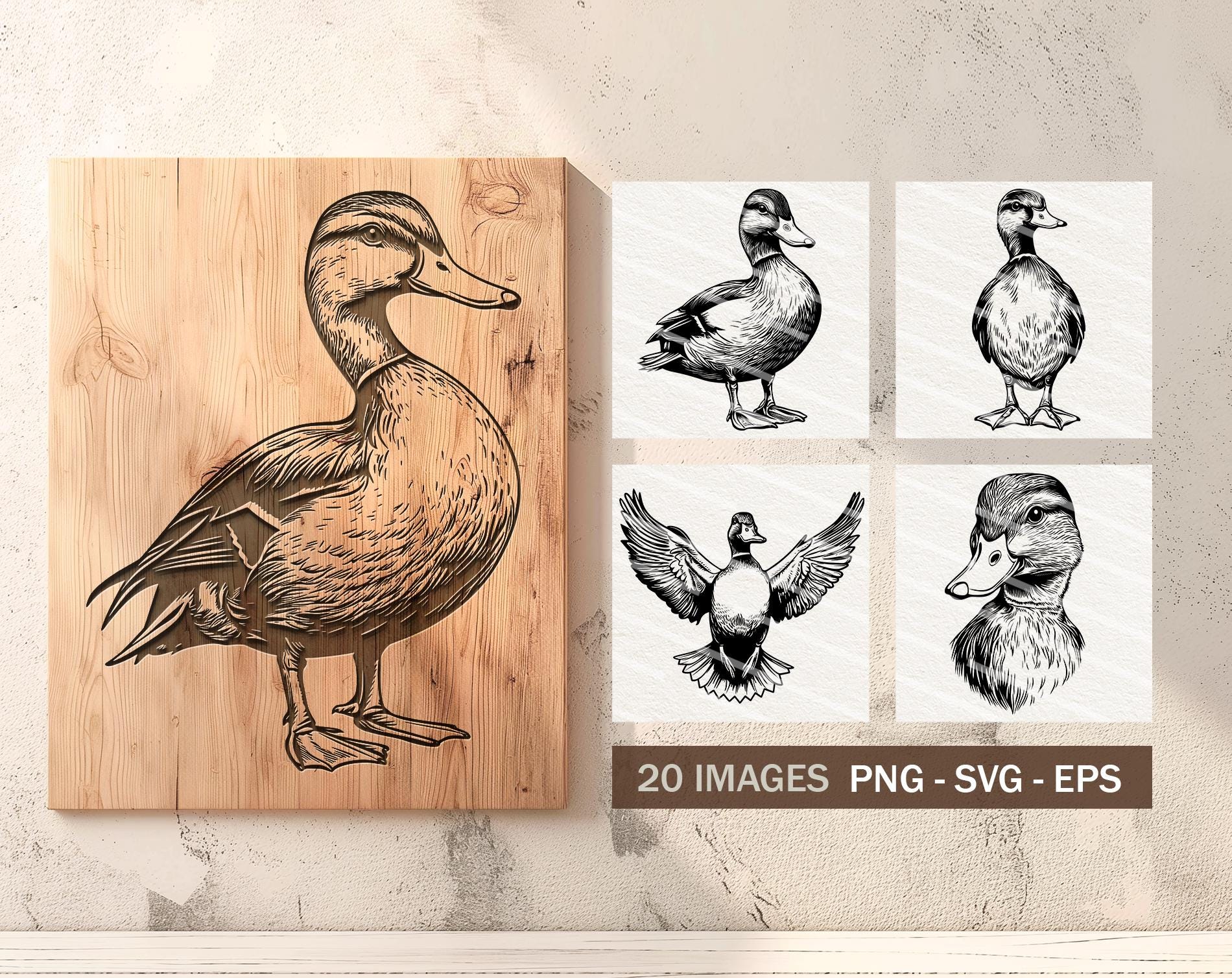 Vector Mallard Duck Clipart - Line Art Digital Illustration Wild Duck ...