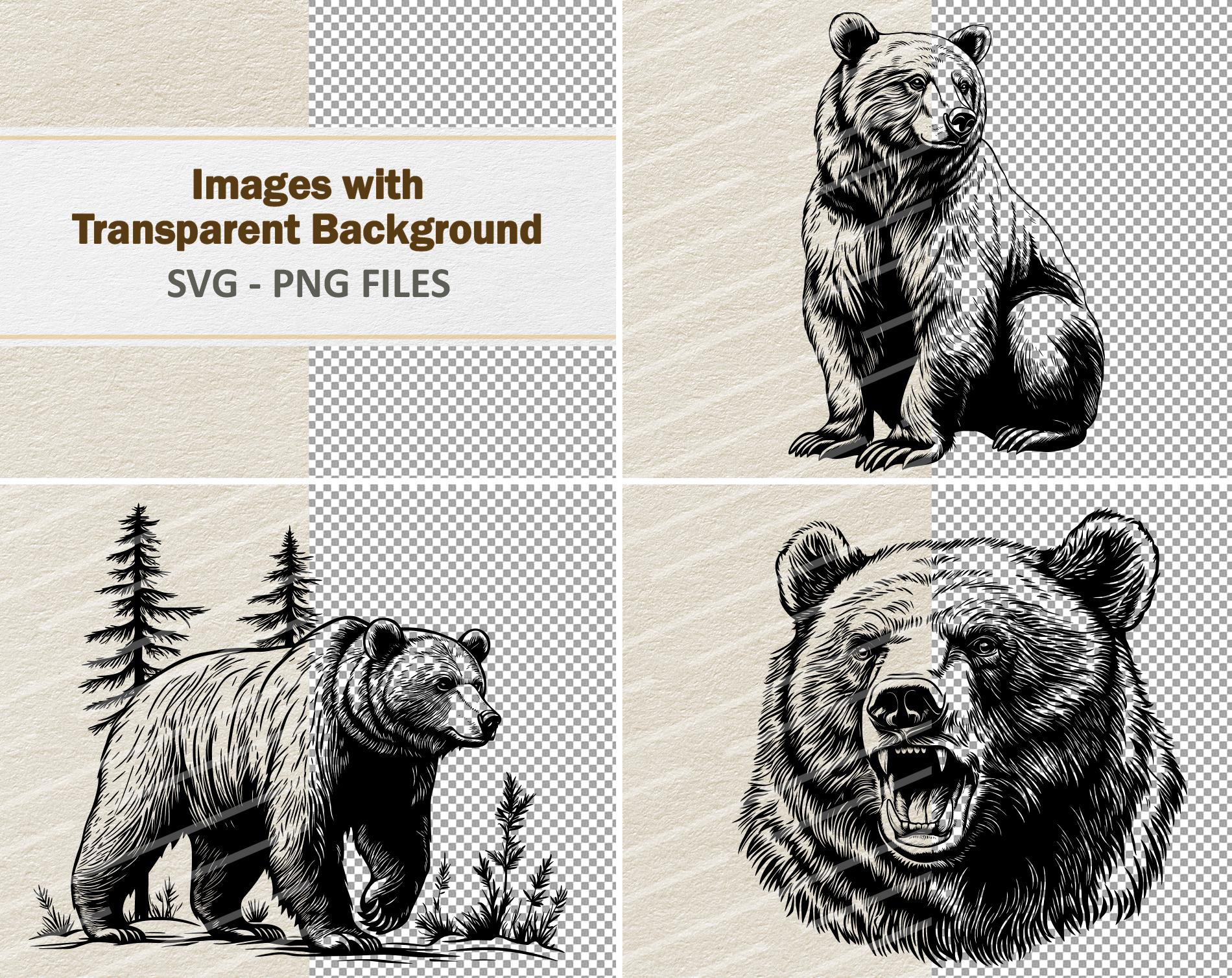 Vector Bear Clipart - Line Art Digital Illustration - Brown Bear SVG ...