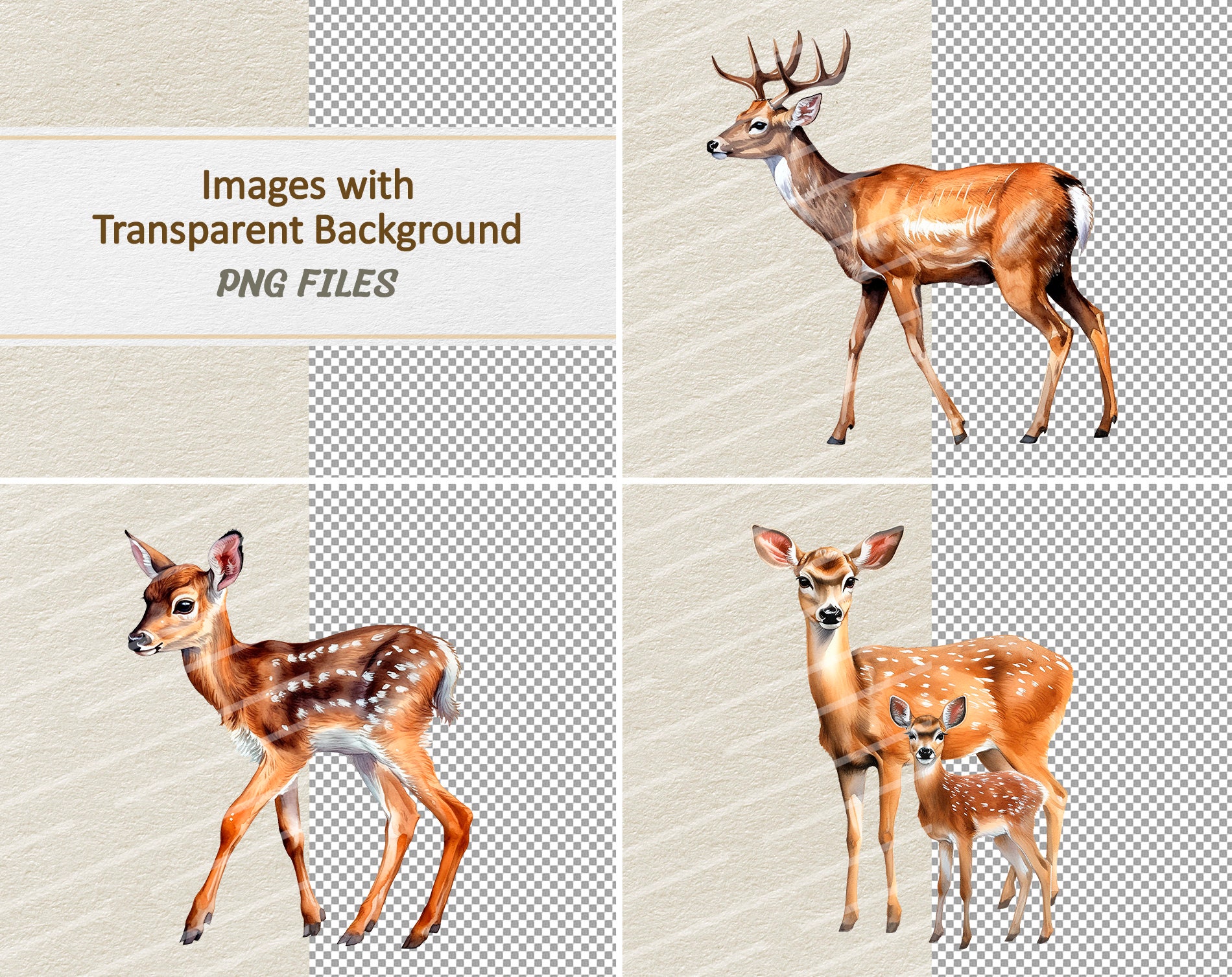 Watercolor Deer and Fawn Clipart Digital Illustration Deer - Etsy