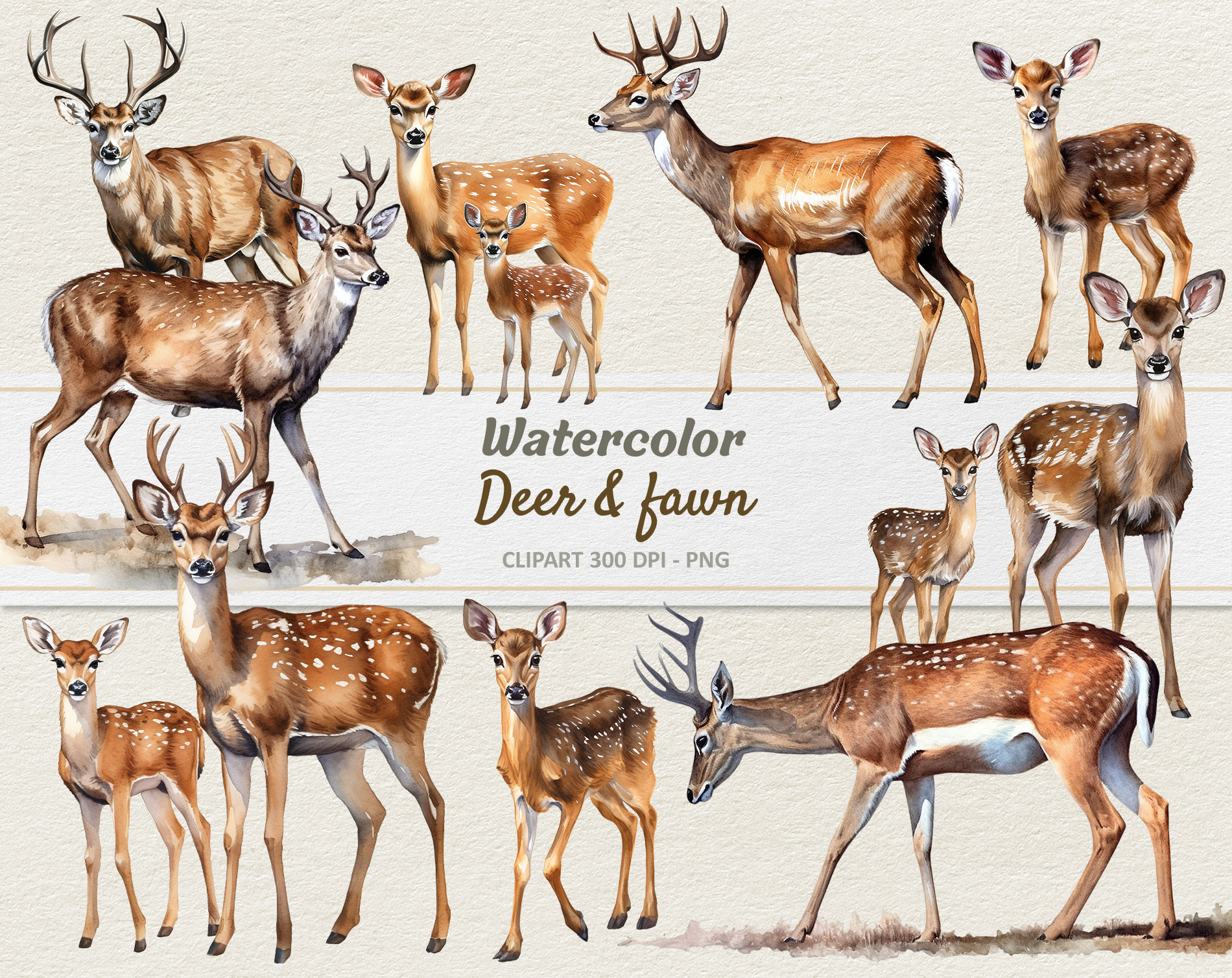 Watercolor Deer and Fawn Clipart Digital Illustration Deer - Etsy