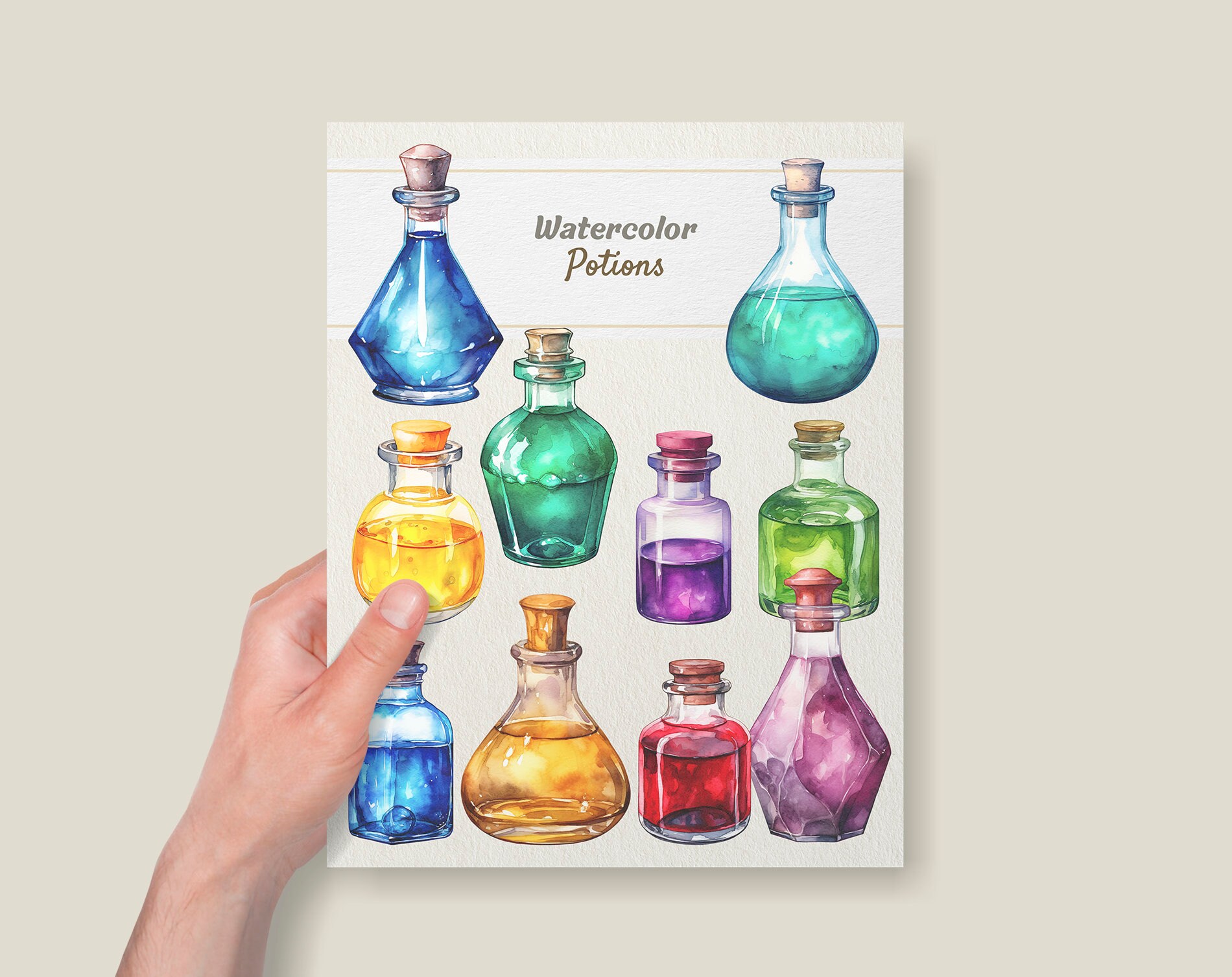 Watercolor Potions Clipart - Digital Illustration Magic Bottle - Witch ...