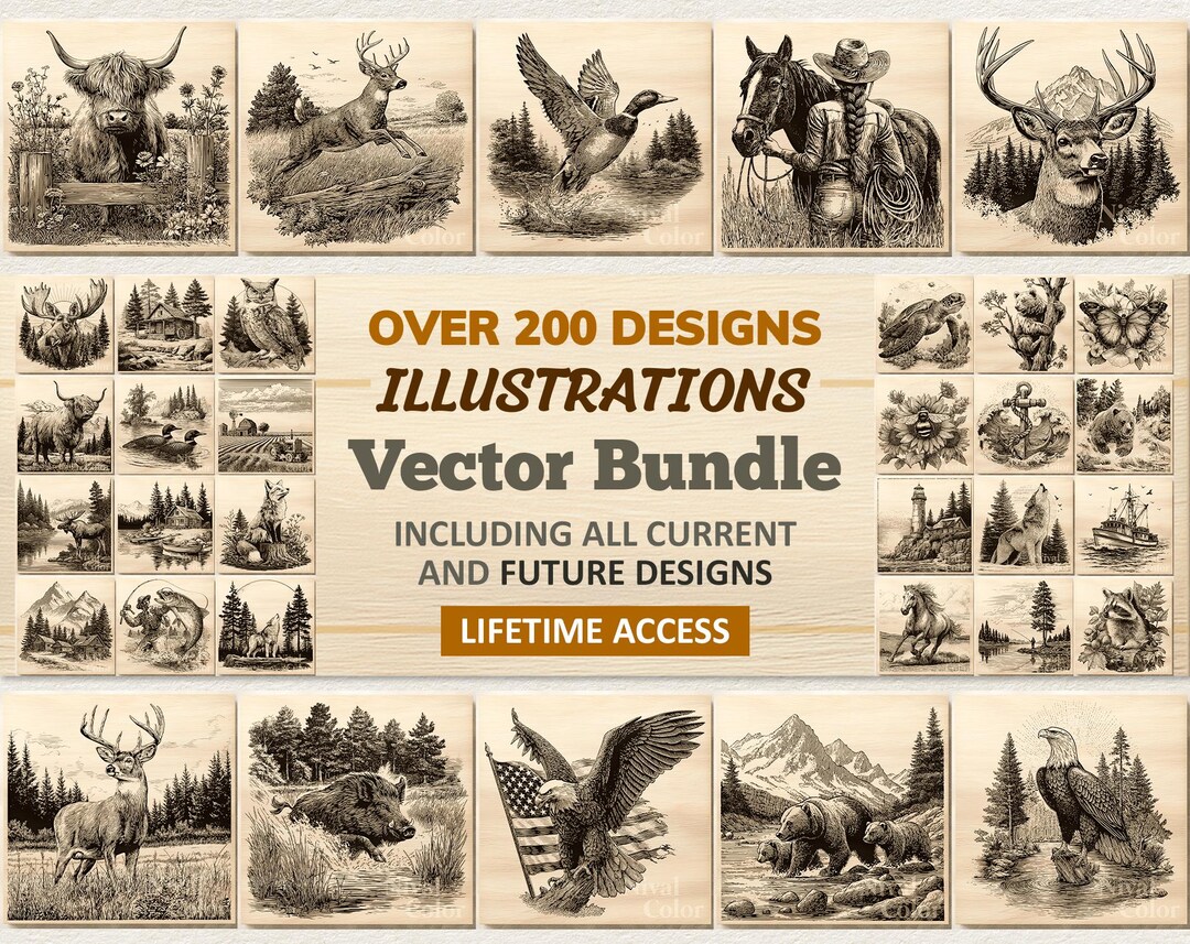Illustration Vector Mega Bundle – 200+ Detailed Line Art Designs – SVG ...