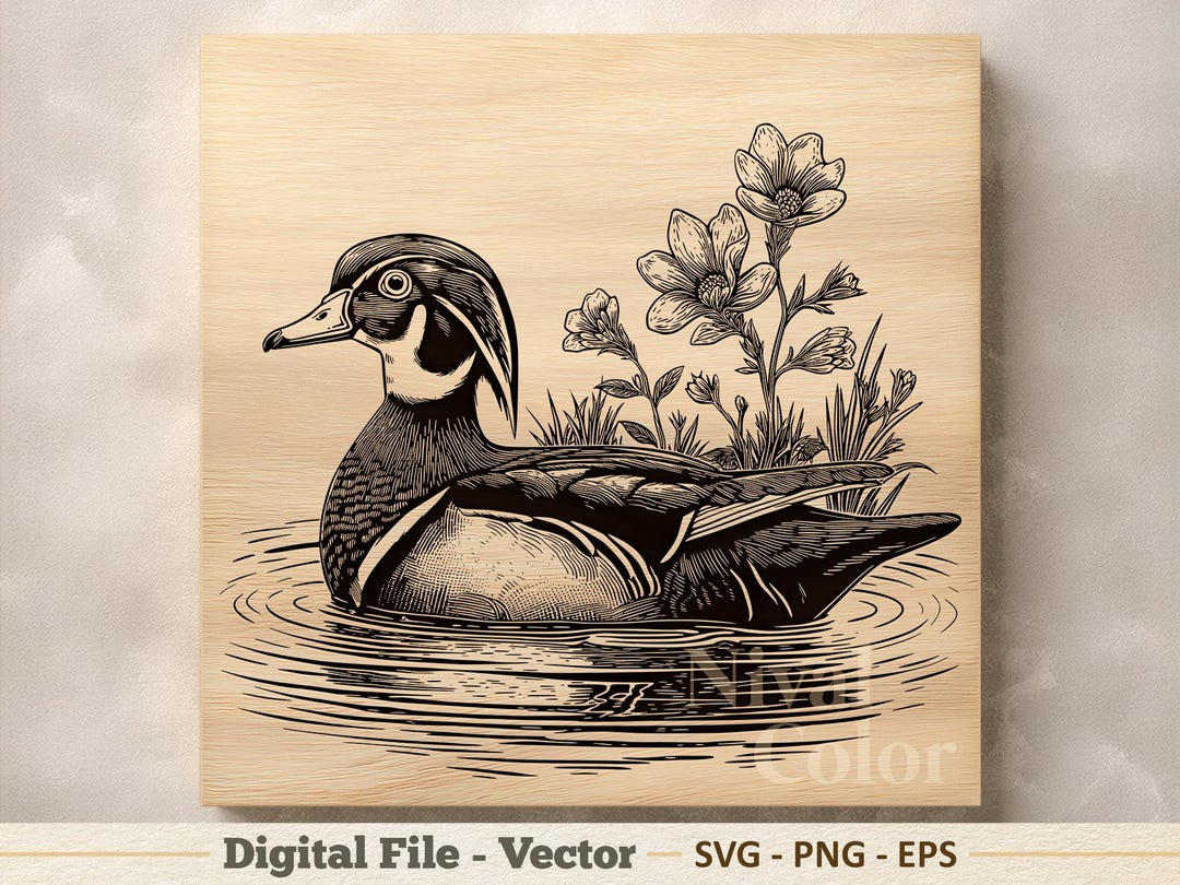 Wood Duck Vector Illustration SVG – Waterfowl Pond Line Art PNG - Laser ...