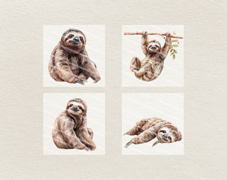 Watercolor Sloth Clipart - Digital Illustration Three–toed Sloths - PNG ...