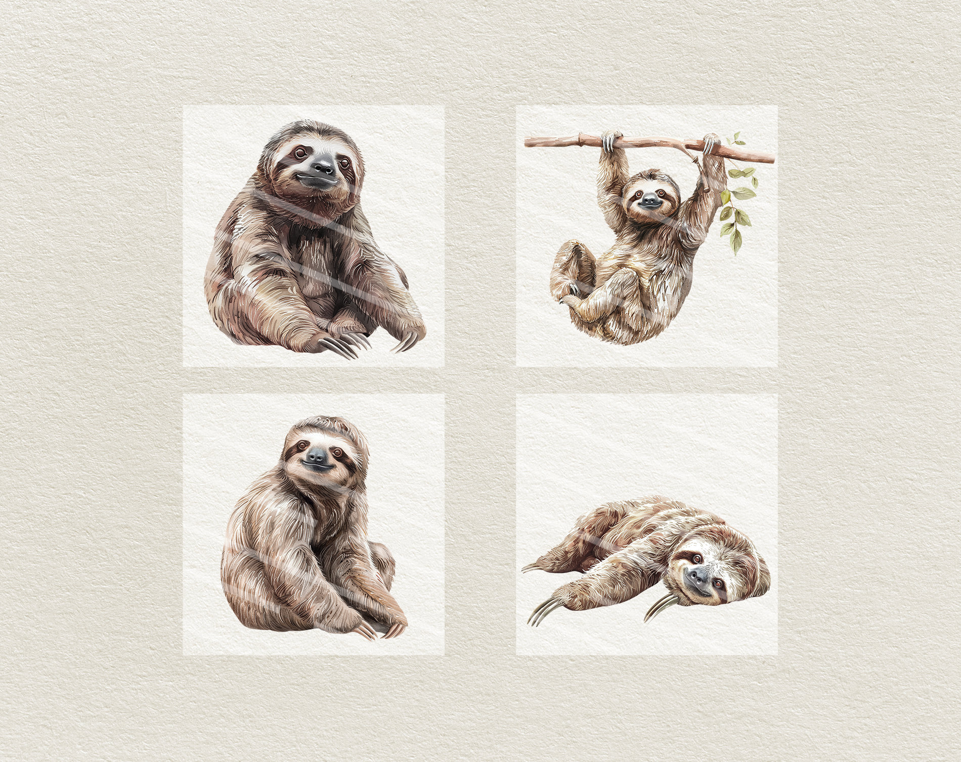 Watercolor Sloth Clipart - Digital Illustration Three–toed Sloths - PNG ...