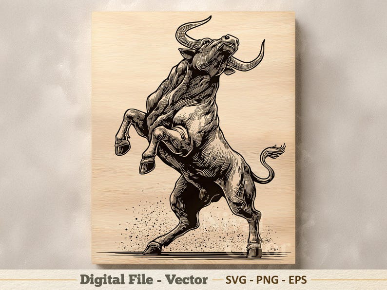 Bull Vector Illustration SVG – Charging Bull Line Art PNG - Laser ...
