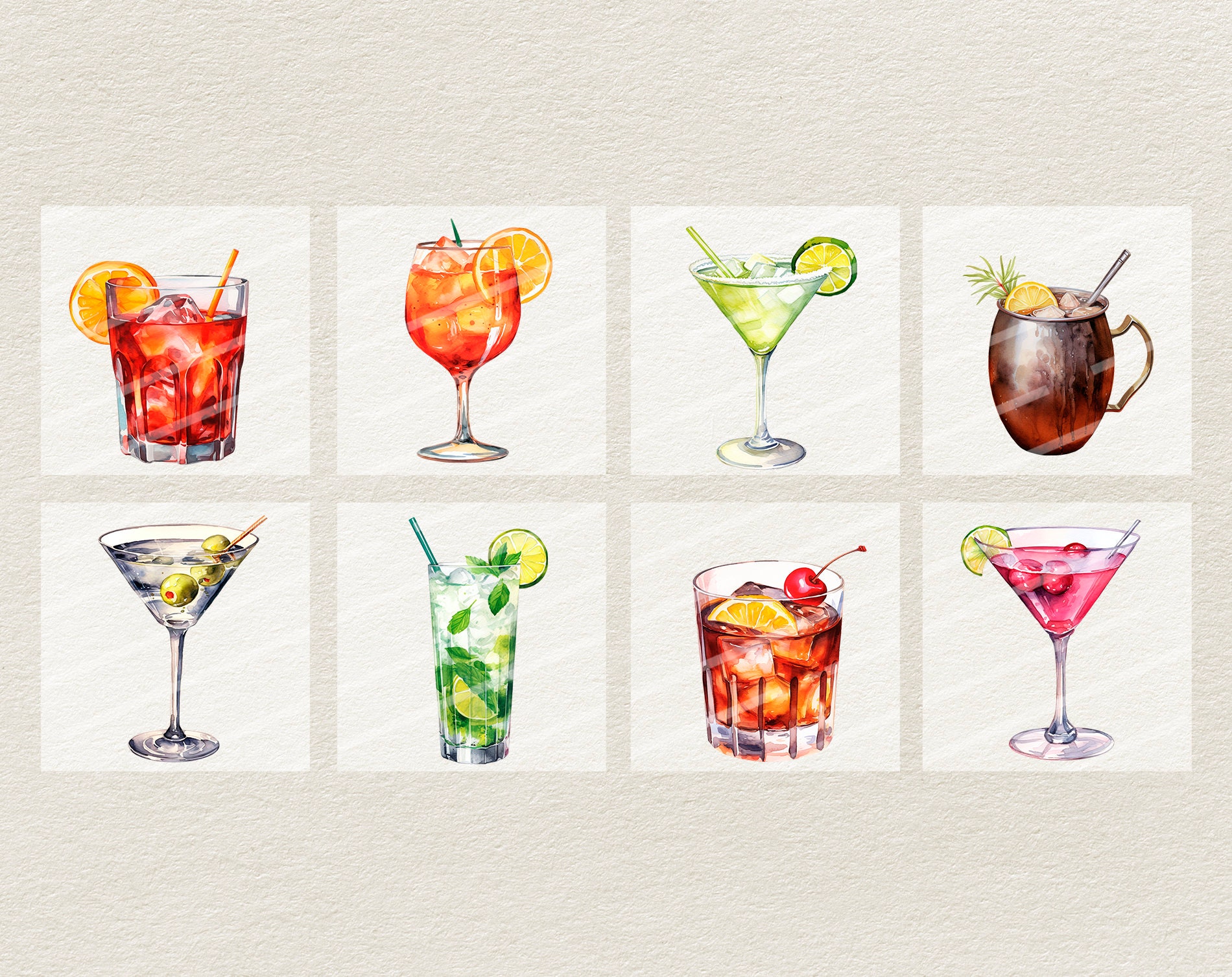 Watercolor Cocktails Clipart - Digital Illustration - Bar Drinks PNG ...