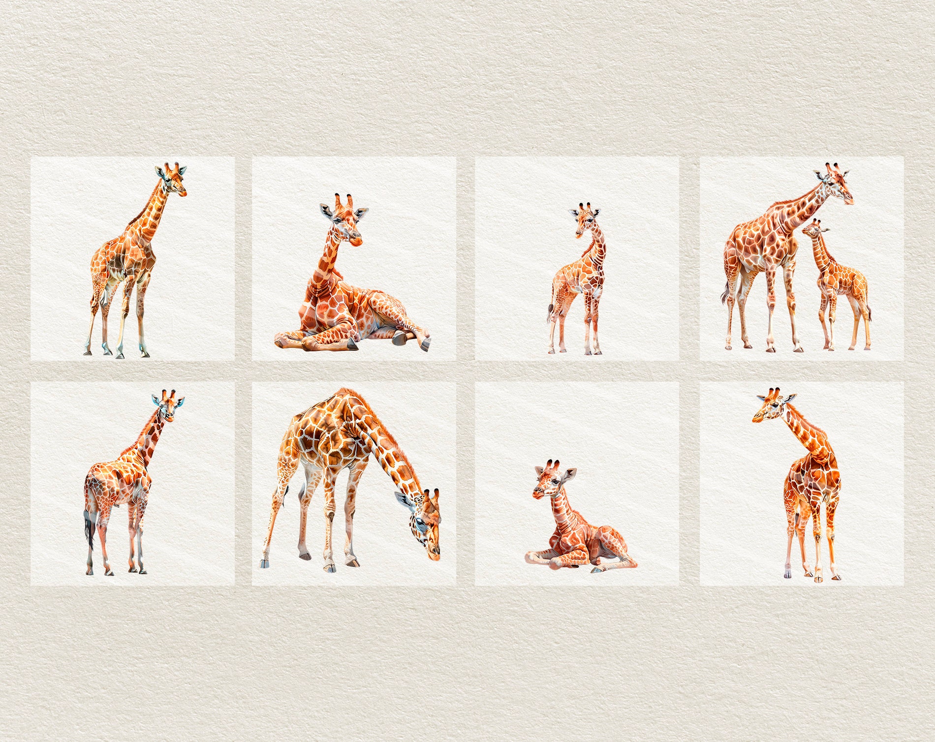 Watercolor Giraffe Clipart - Digital Illustration Family Giraffes - Zoo ...