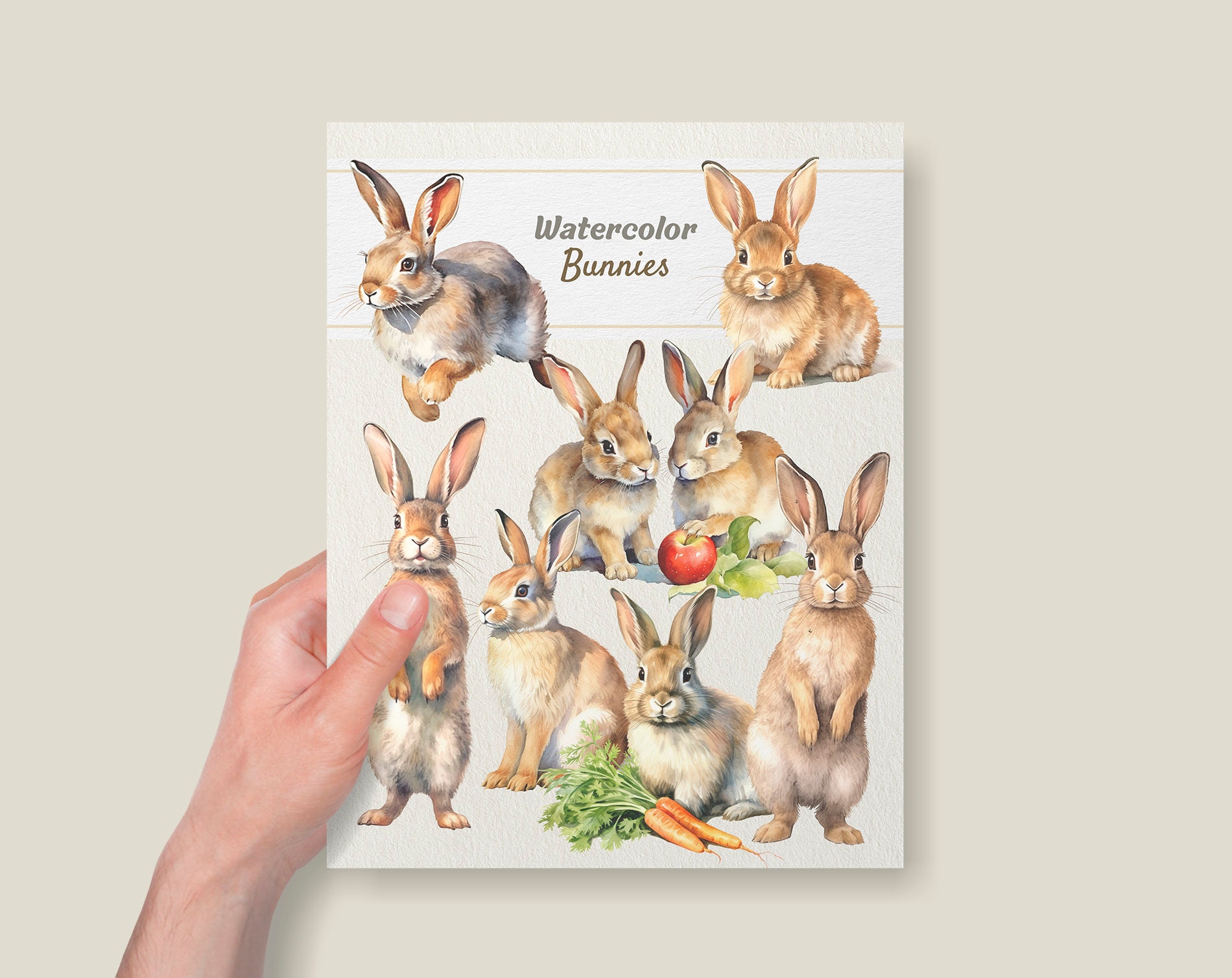 Watercolor Bunnies Clipart Bundle - Digital Illustration Bunny - Rabbit ...