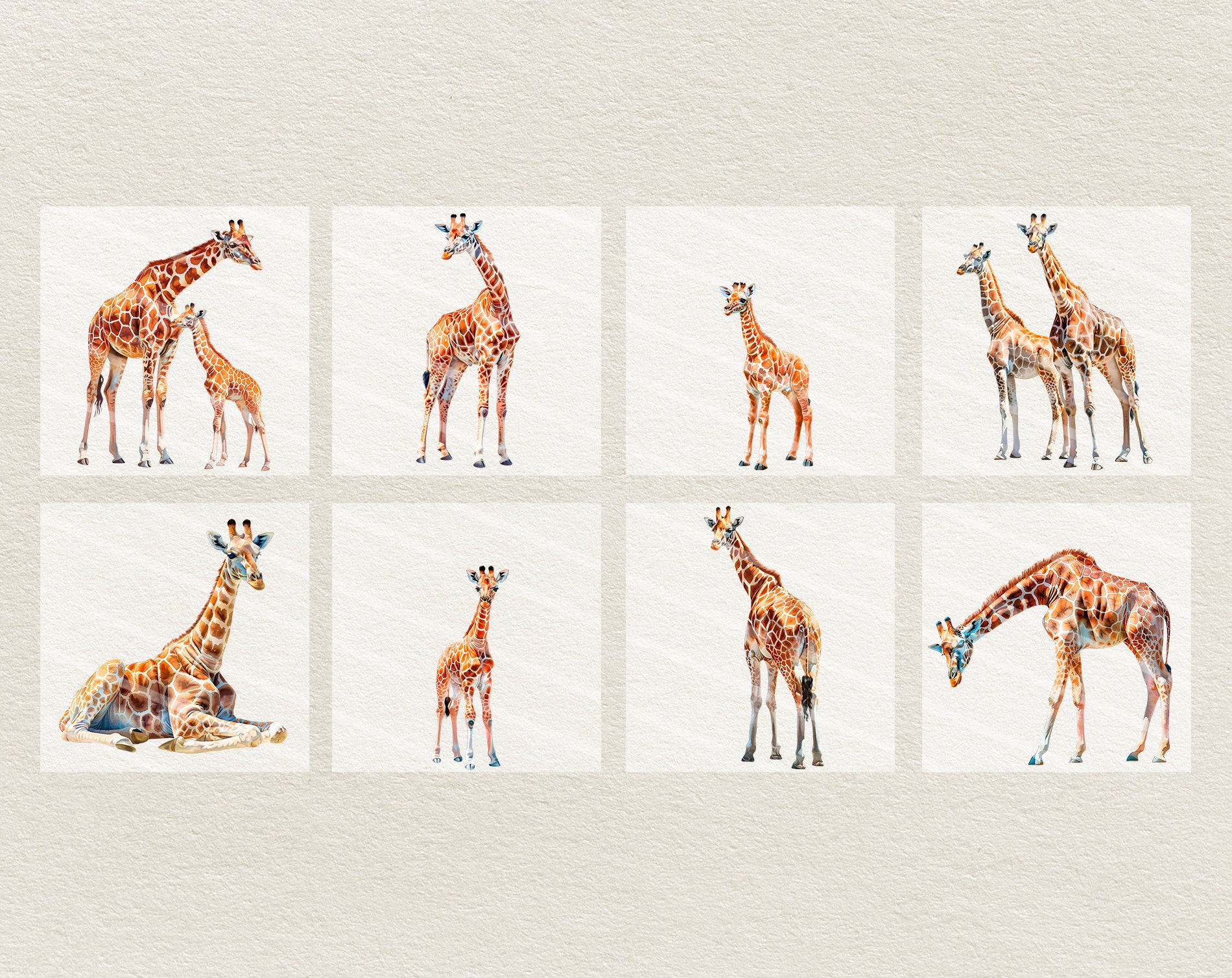 Watercolor Giraffe Clipart - Digital Illustration Family Giraffes - Zoo ...