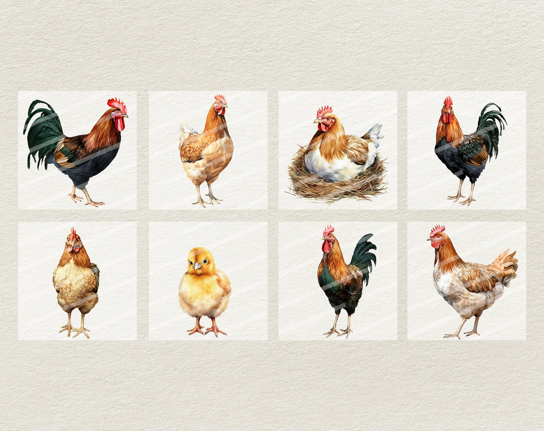 Watercolor Chicken Rooster Chick Clipart - Digital Illustration Baby ...