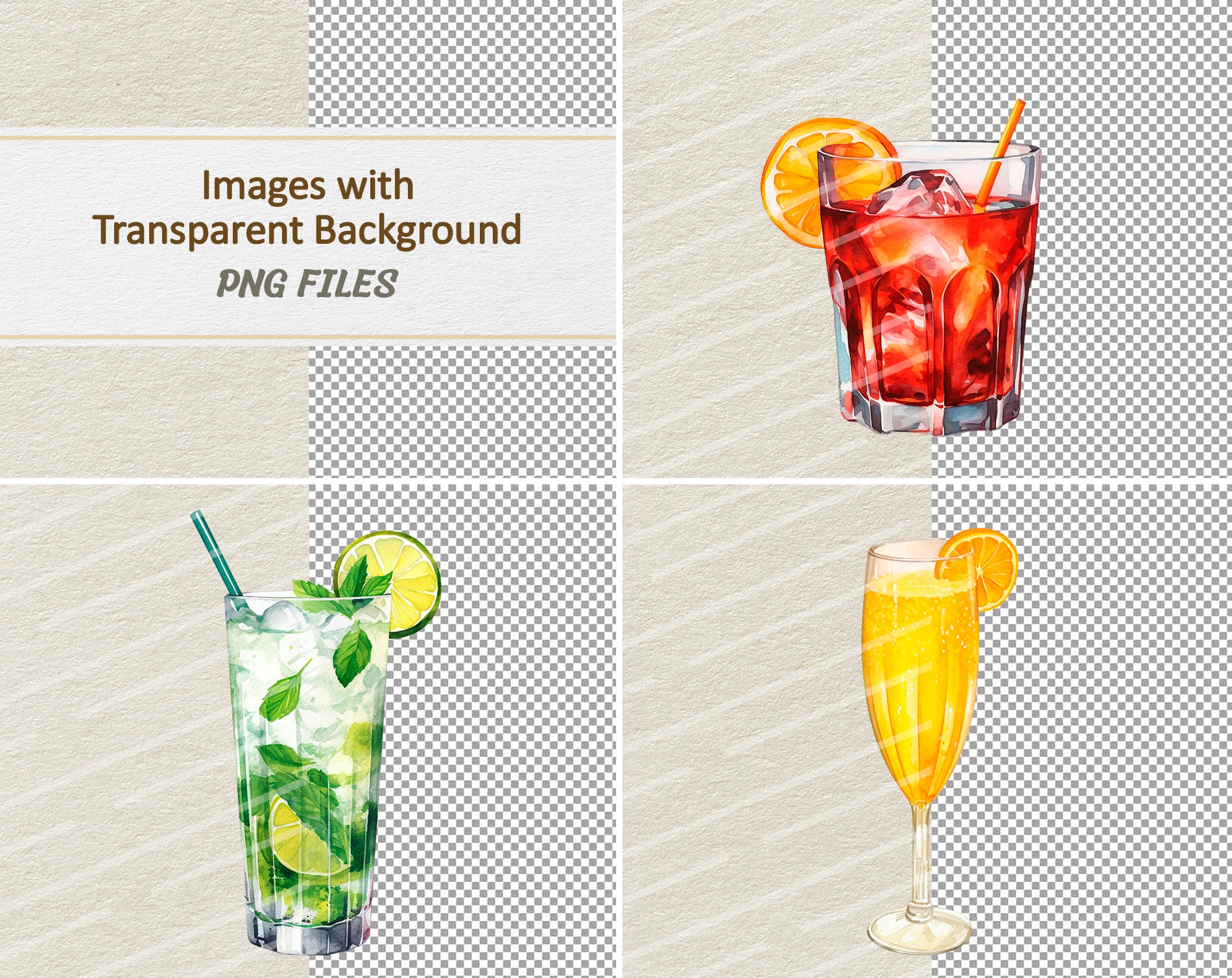 Watercolor Cocktails Clipart Digital Illustration Bar Drinks PNG ...