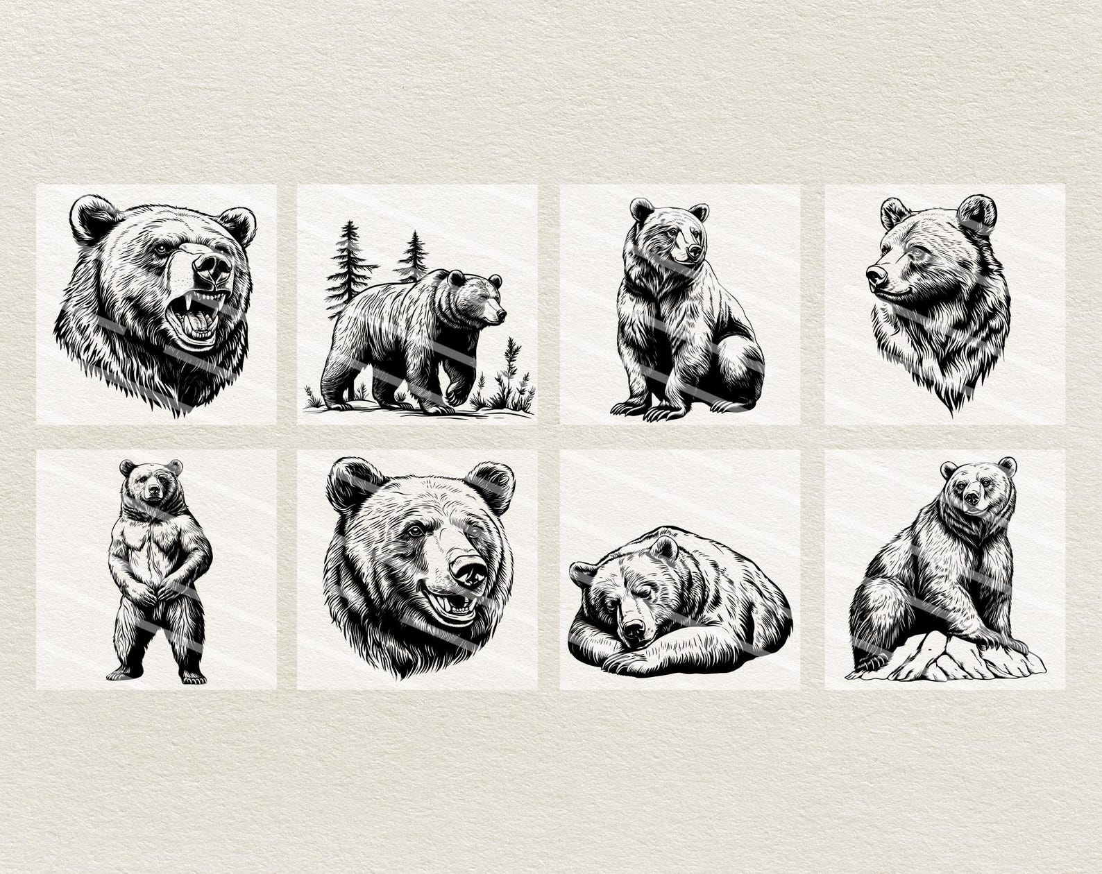 Vector Bear Clipart - Line Art Digital Illustration - Brown Bear SVG ...