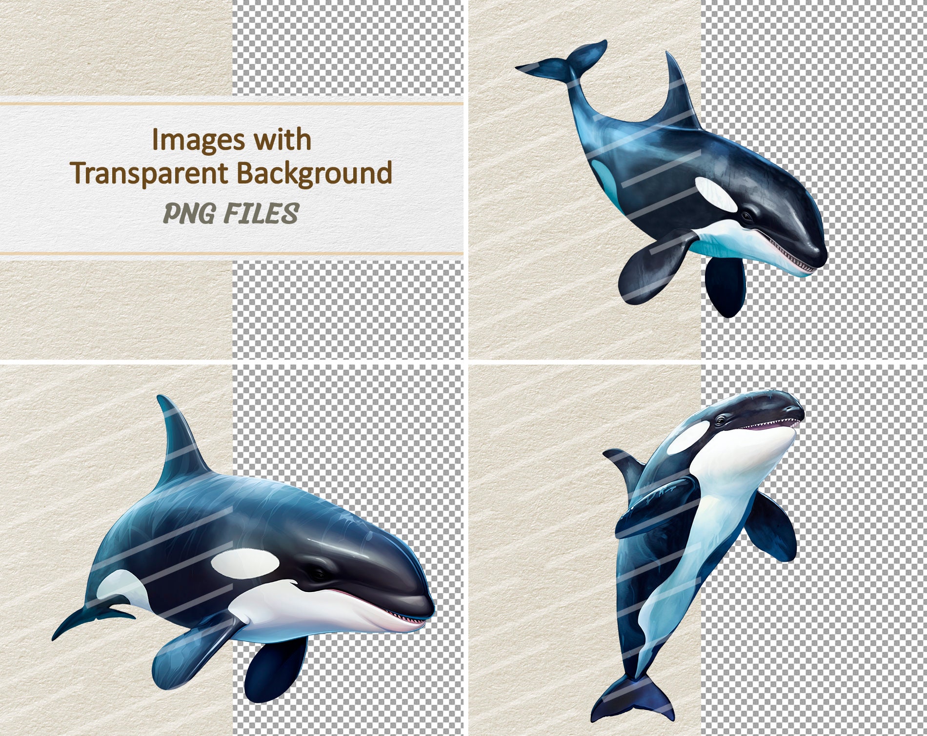 Watercolor Orca Clipart - Digital Illustration Killer Whale - Orcas PNG ...