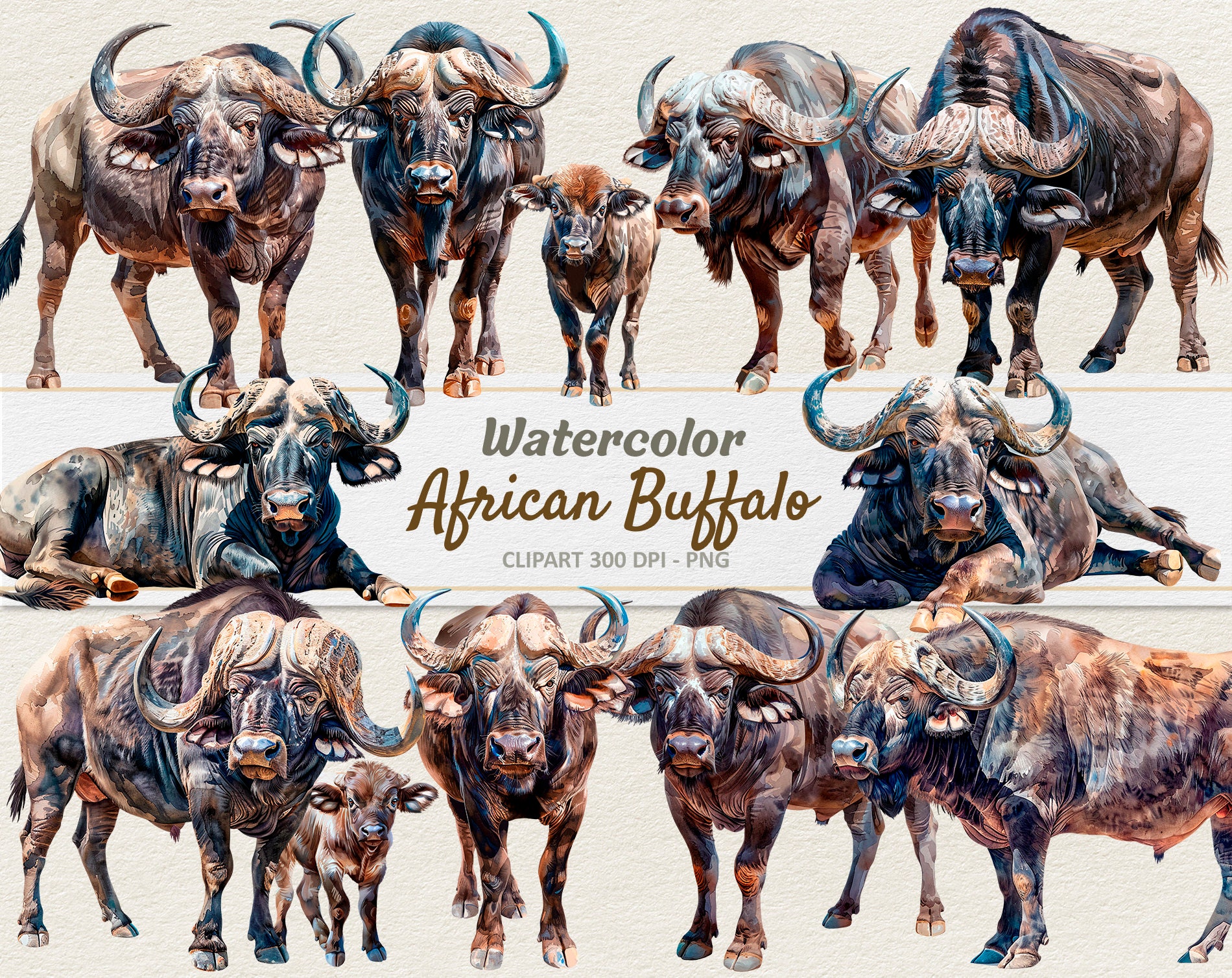 Watercolor African Buffalo Clipart - Digital Illustration Cape - Calf ...
