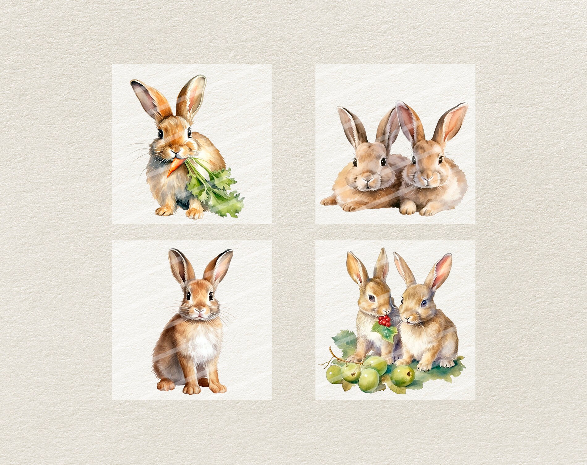 Watercolor Bunnies Clipart Bundle - Digital Illustration Bunny - Rabbit ...
