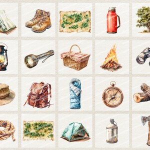Watercolor Camping Clipart - Digital Illustration Outdoor Gear ...