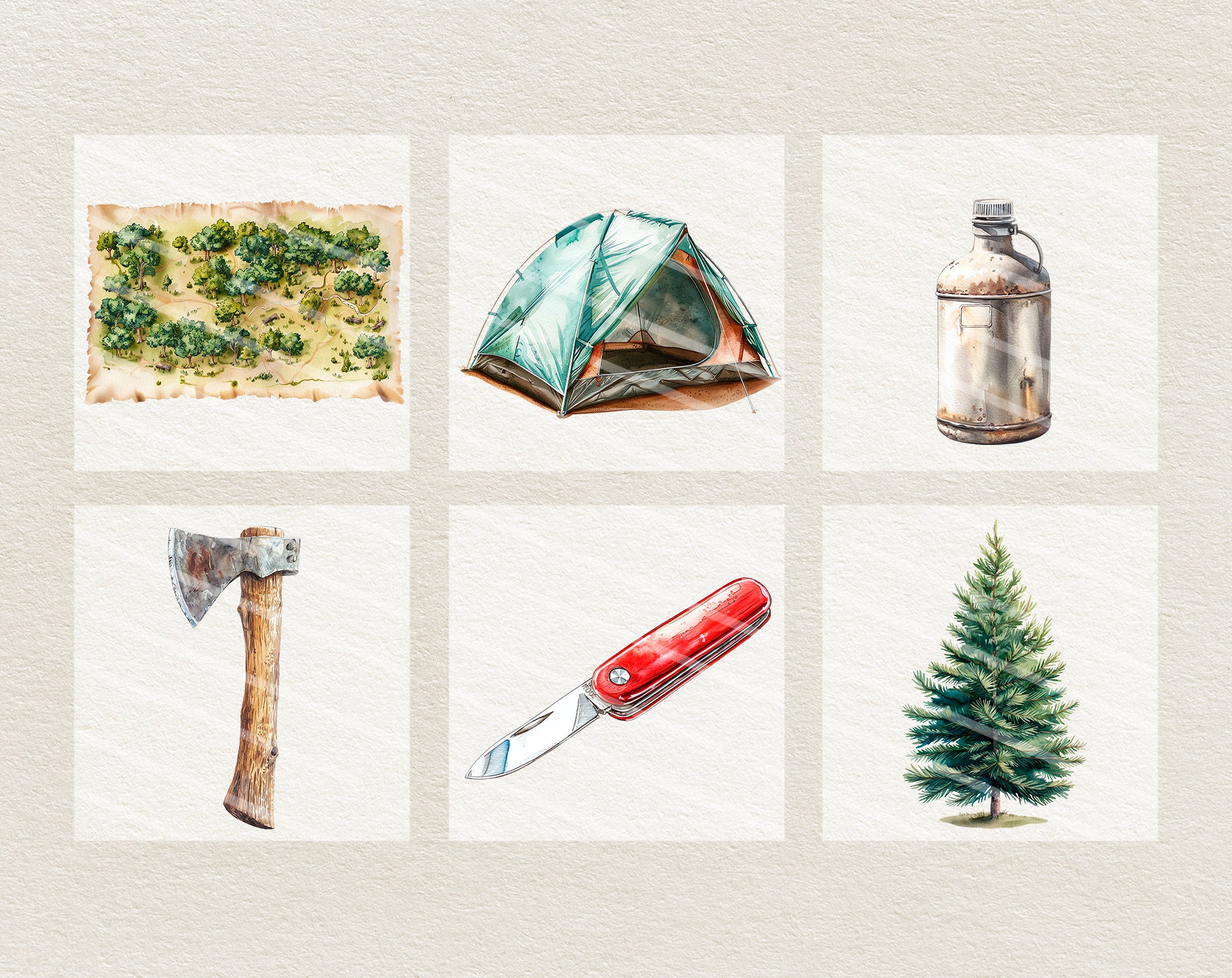 Watercolor Camping Clipart Digital Illustration Outdoor Gear Campsite ...