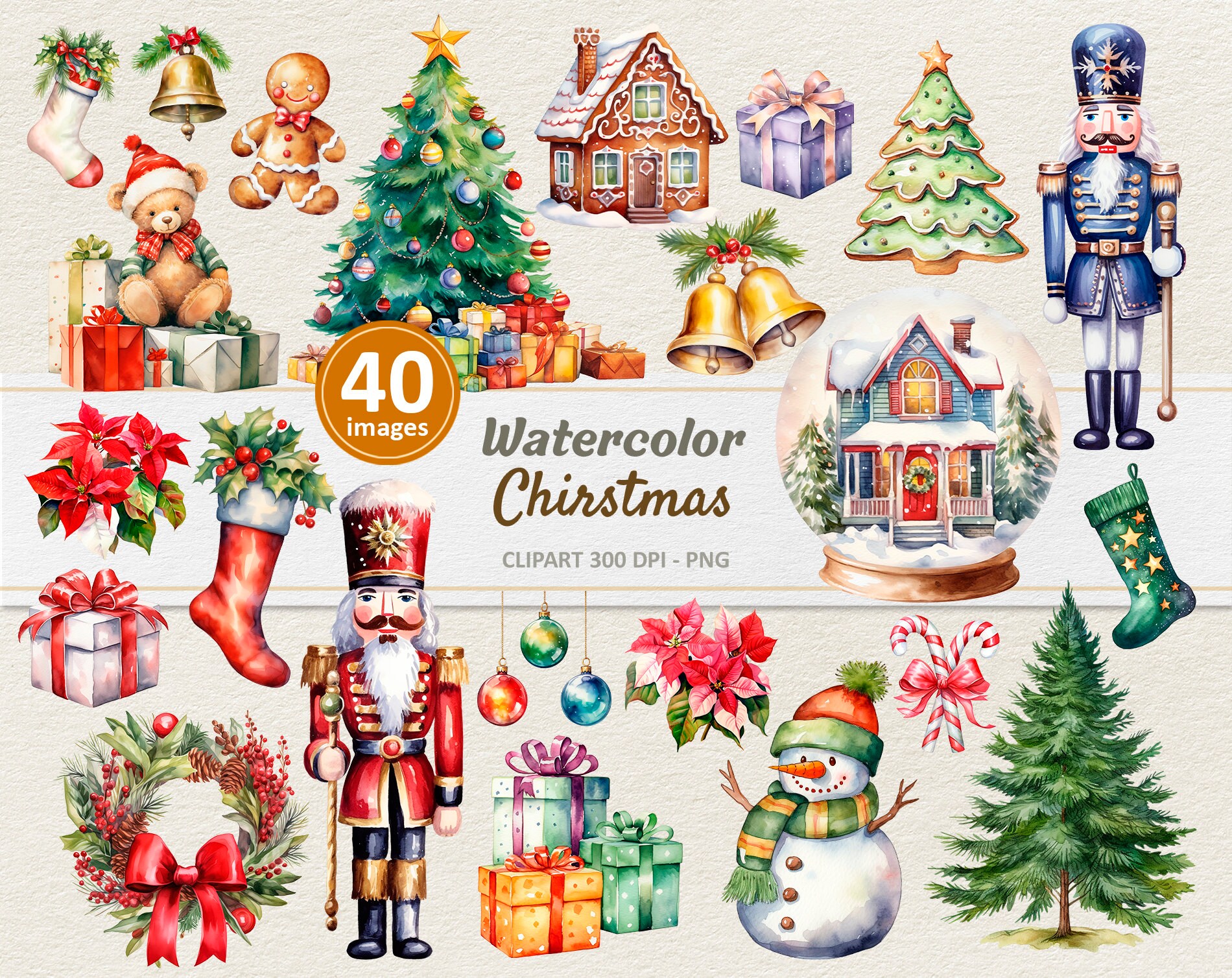 Watercolor Christmas Clipart - Digital Illustration Holiday Ornaments ...