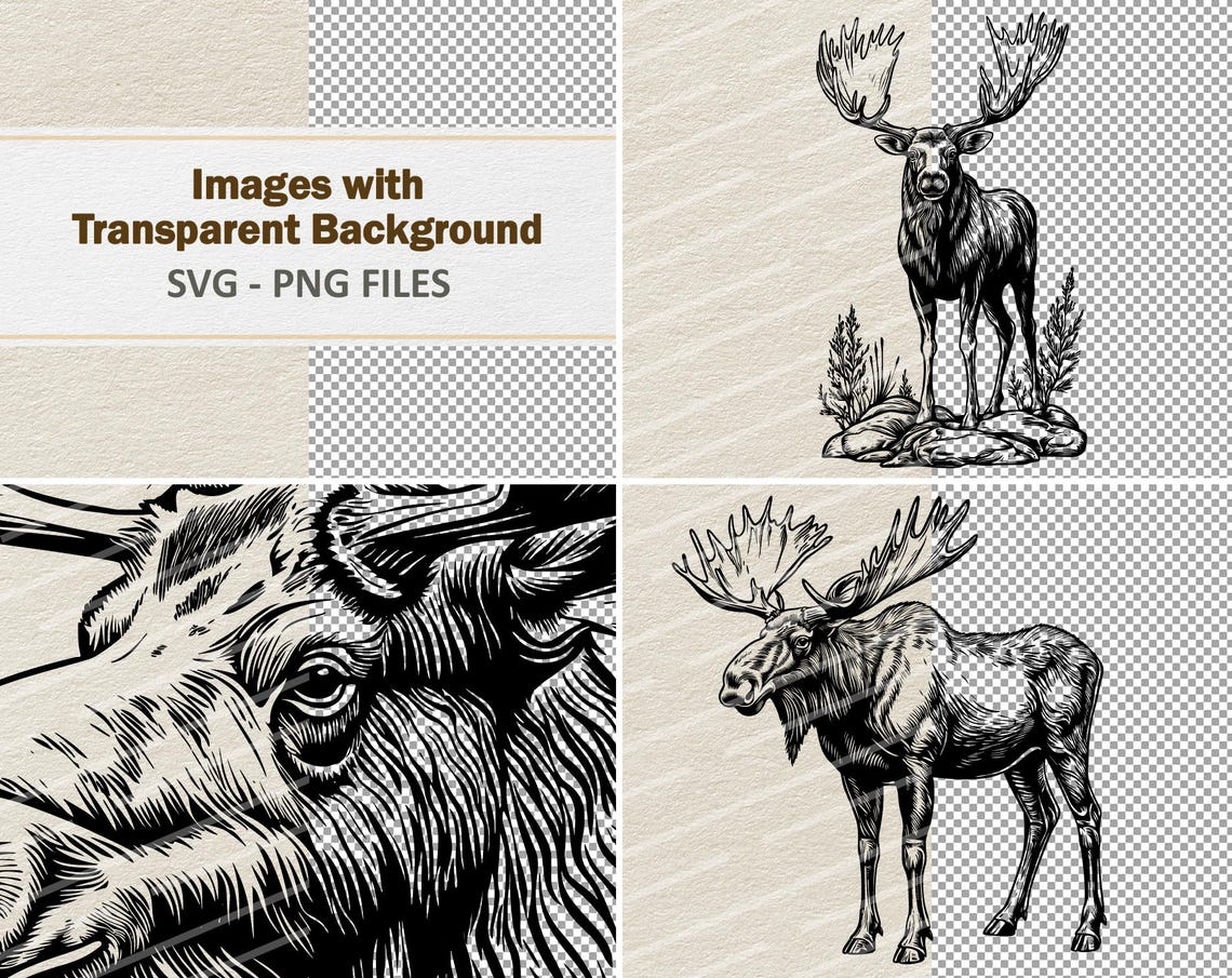 Vector Moose Clipart - Line Art Digital Illustration - Elk Alces SVG ...