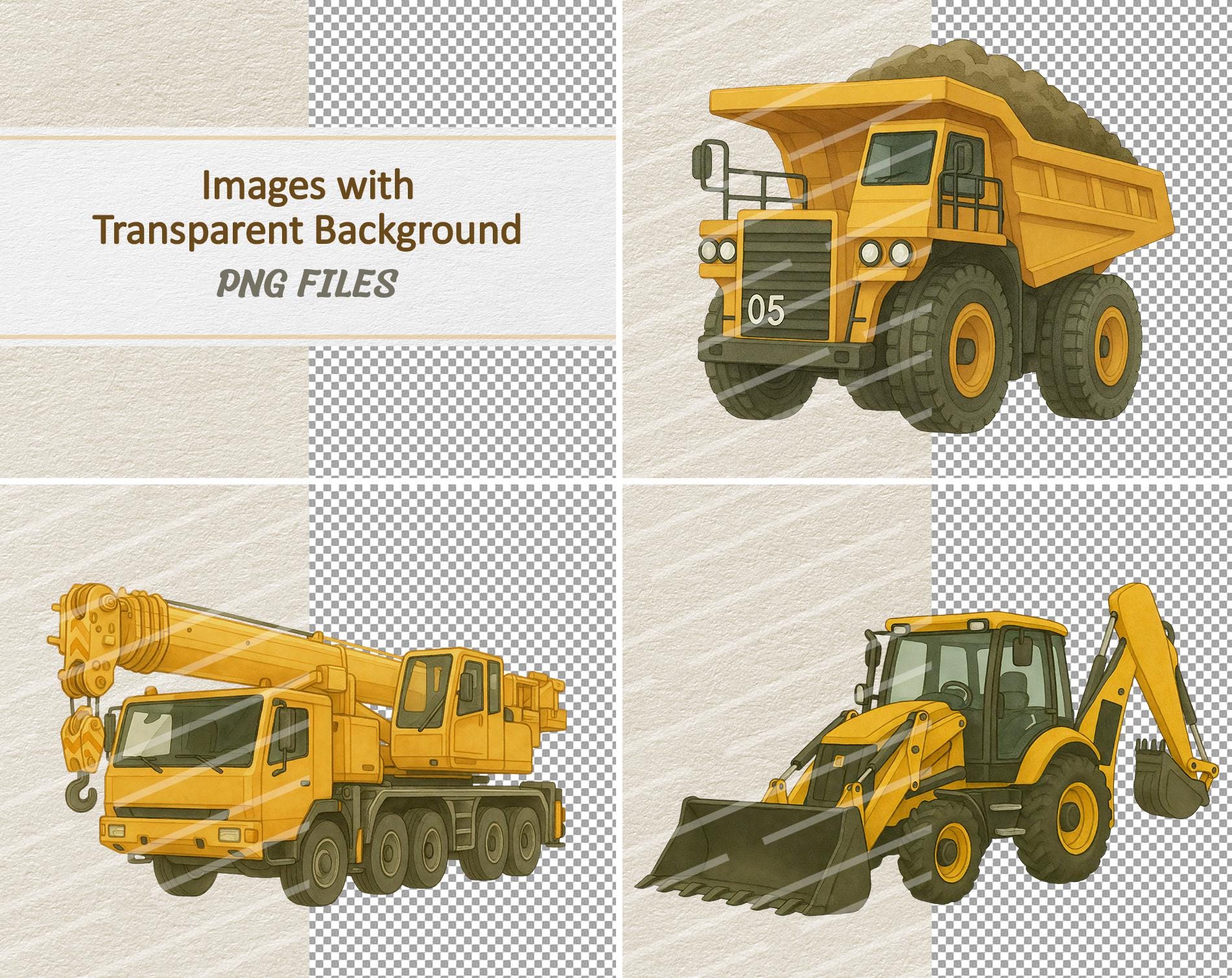 Watercolor Construction Clipart - Digital Illustration Truck Crane ...