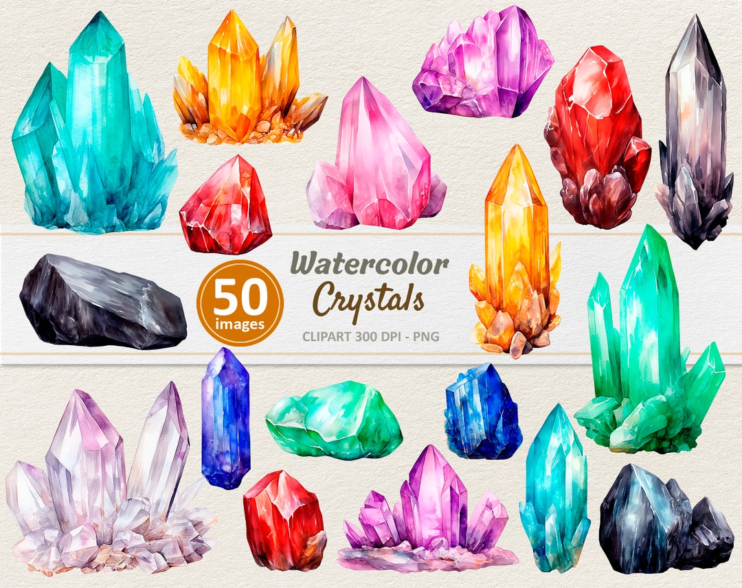 Watercolor Crystals Clipart - Digital Illustration Gems - Gemstone ...