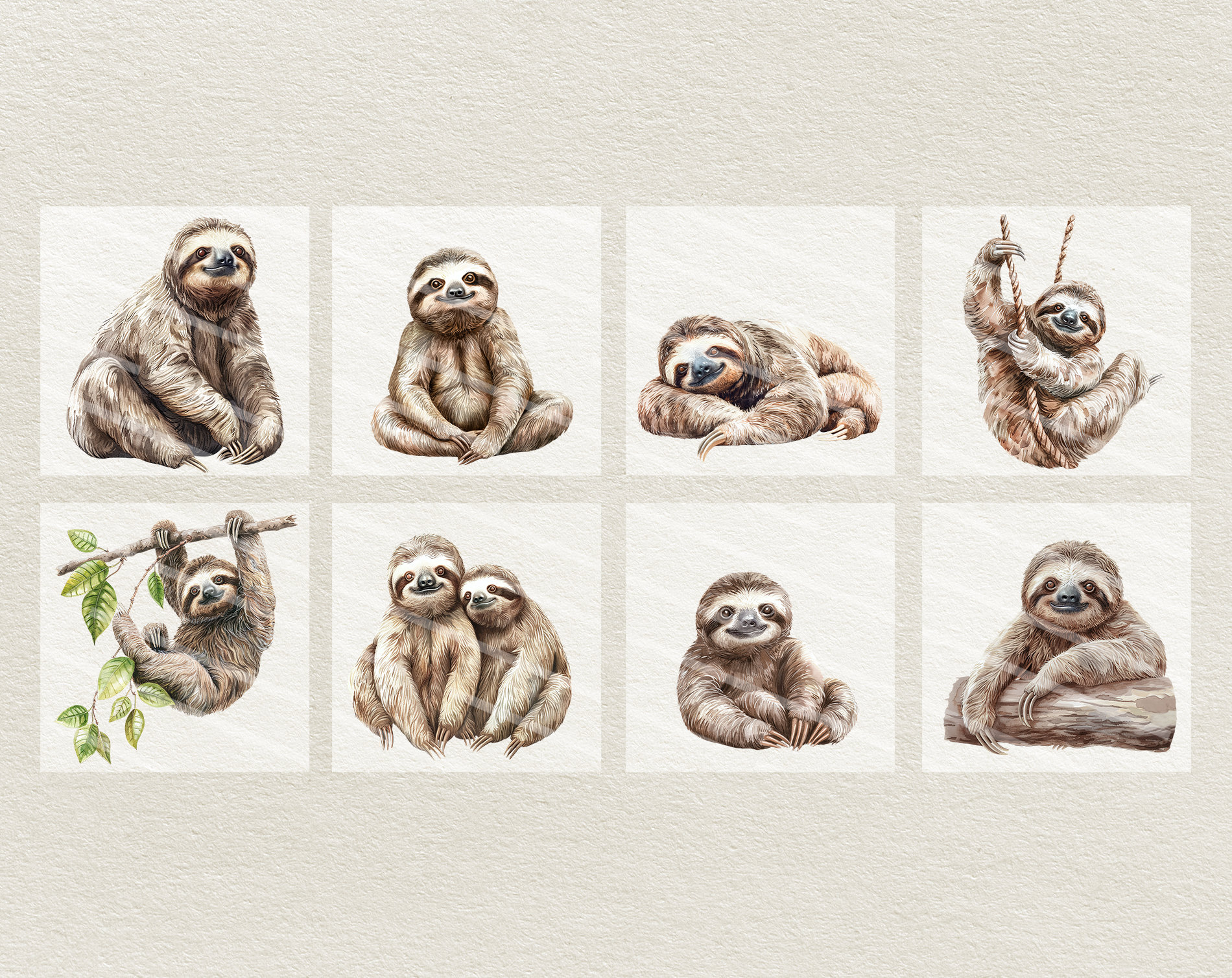 Watercolor Sloth Clipart - Digital Illustration Three–toed Sloths - PNG ...
