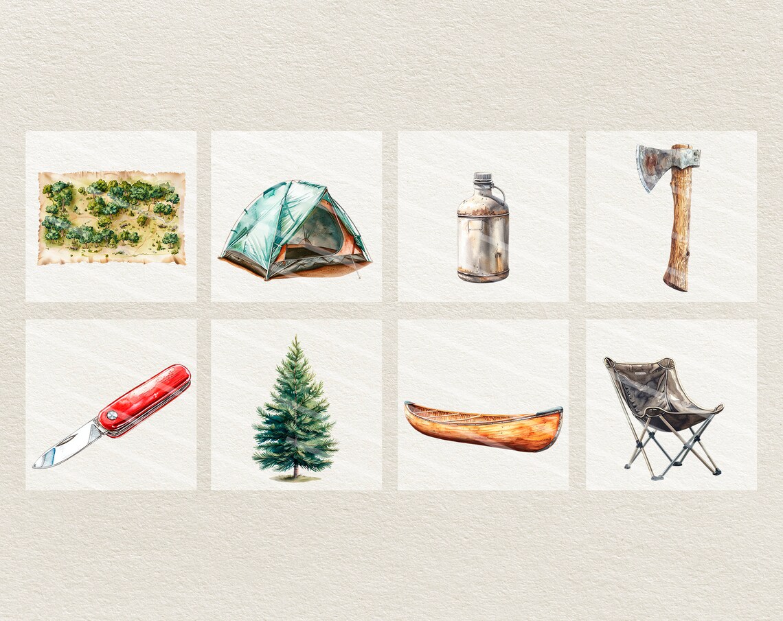 Watercolor Camping Clipart - Digital Illustration Outdoor Gear ...
