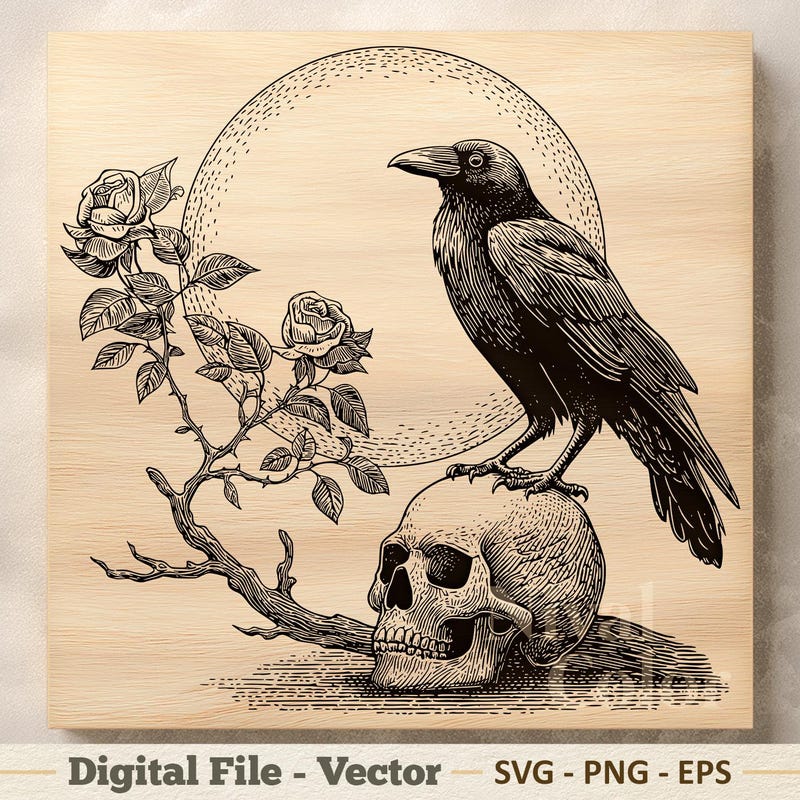 Raven on Skull Vector - Etsy
