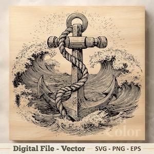 Anchor Vector Illustration SVG – Nautical Sea Line Art PNG - Laser ...
