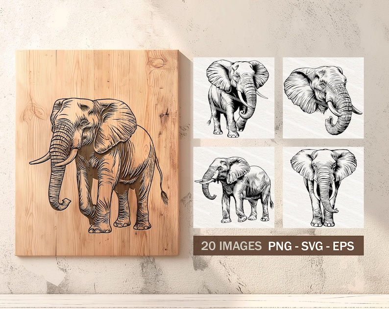 Vector Elephant Clipart - Line Art Digital Illustration - Elephant SVG ...
