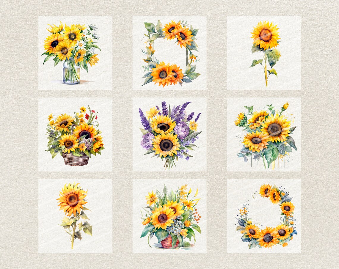 Watercolor Sunflowers Clipart Spring Summer Flowers Digital ...