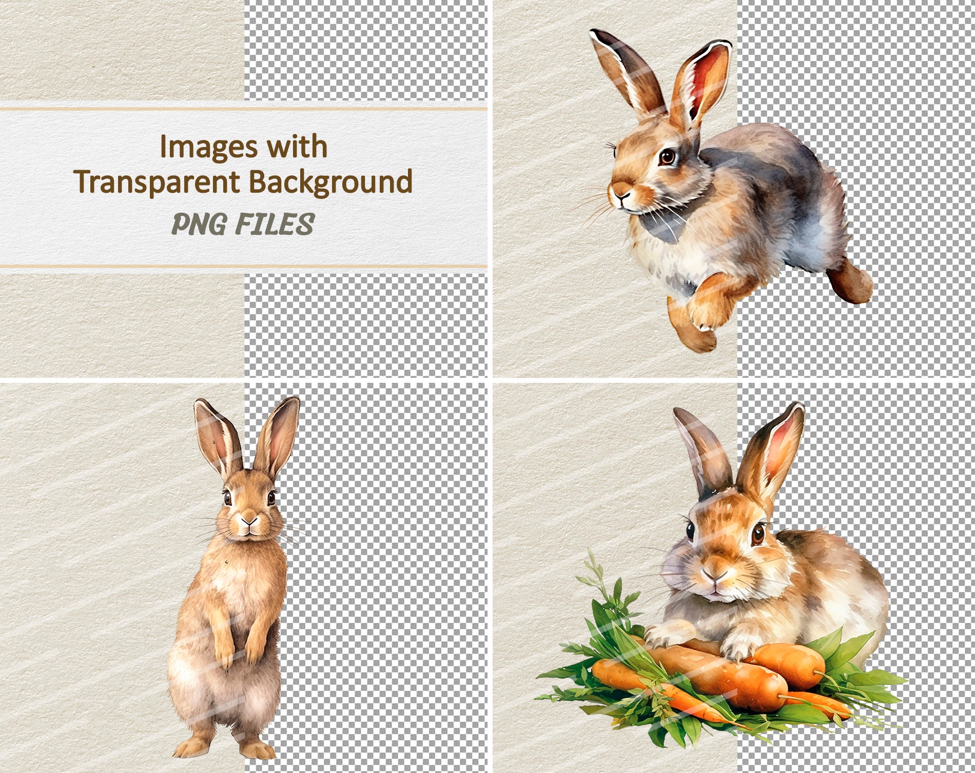 Watercolor Bunnies Clipart Bundle - Digital Illustration Bunny - Rabbit ...