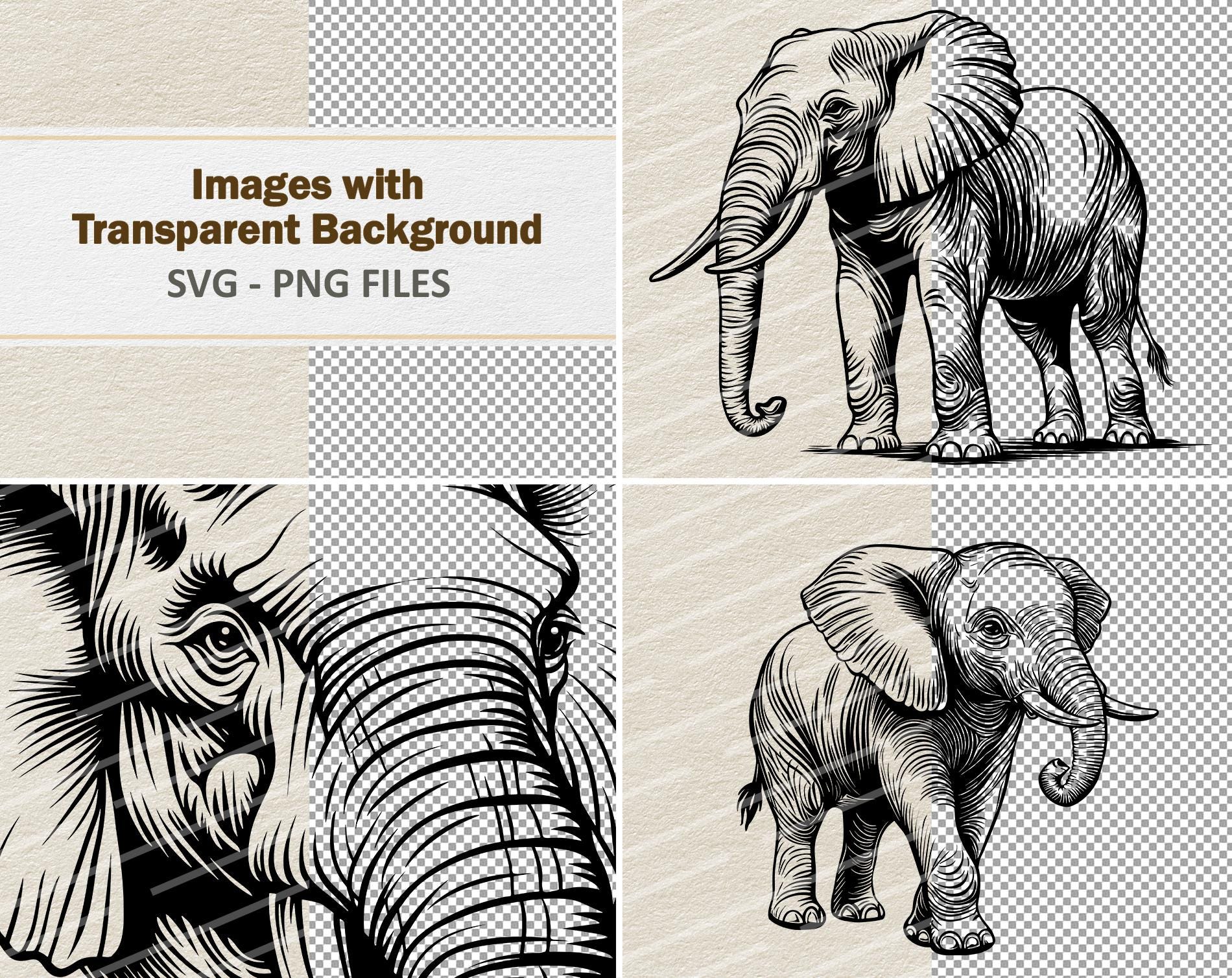 Vector Elephant Clipart - Line Art Digital Illustration - Elephant SVG ...