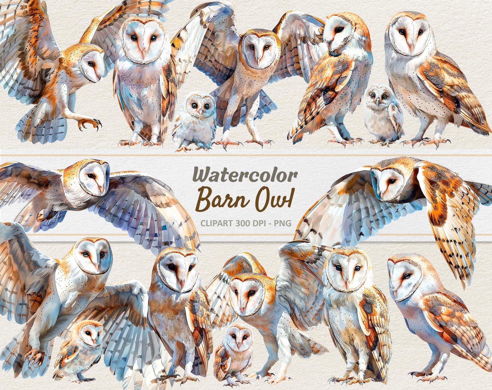 Watercolor Barn Owl Clipart - Digital Illustration - Tyto Alba PNG ...
