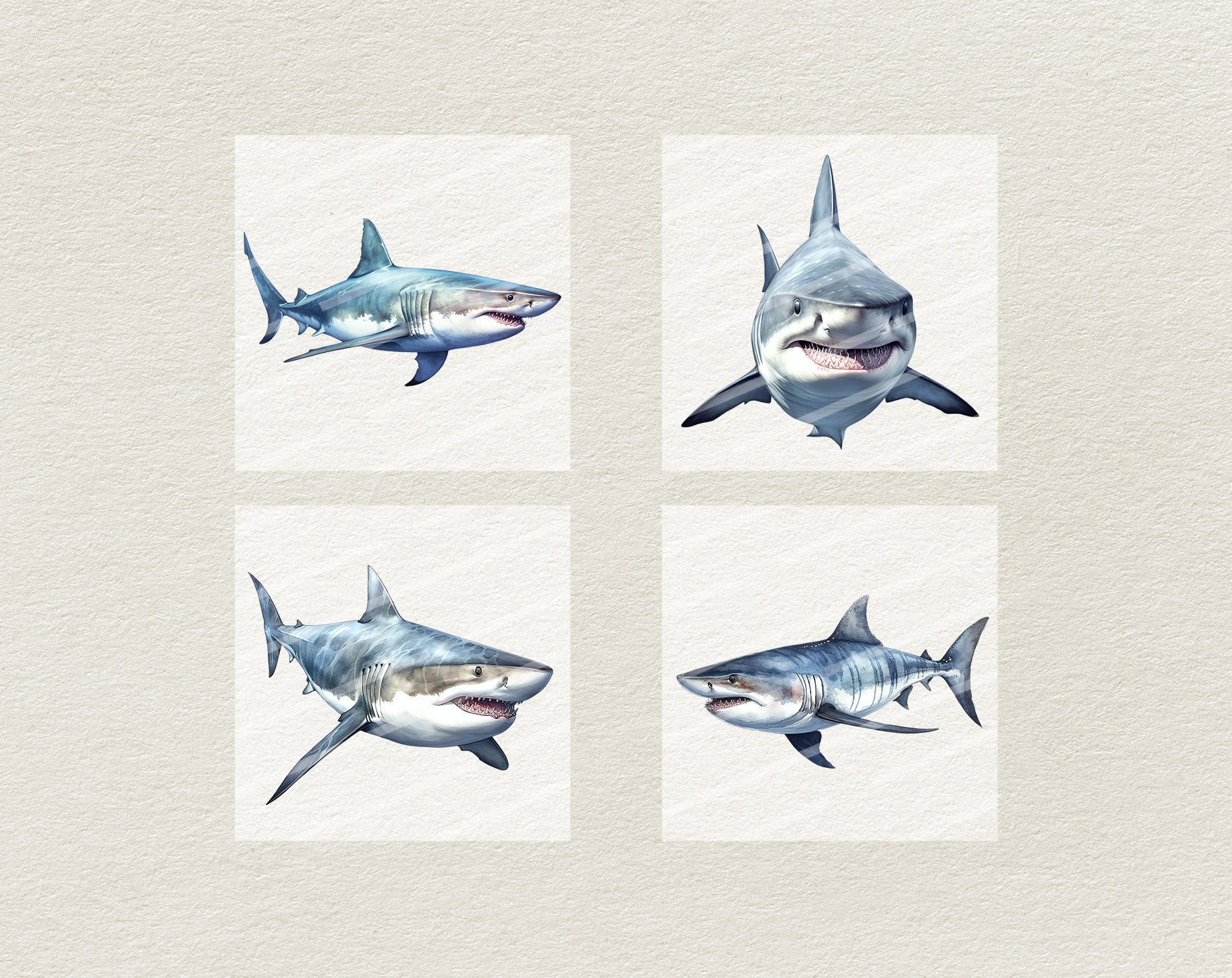Watercolor Shark Clipart - Digital Illustration Sharks - Great White ...